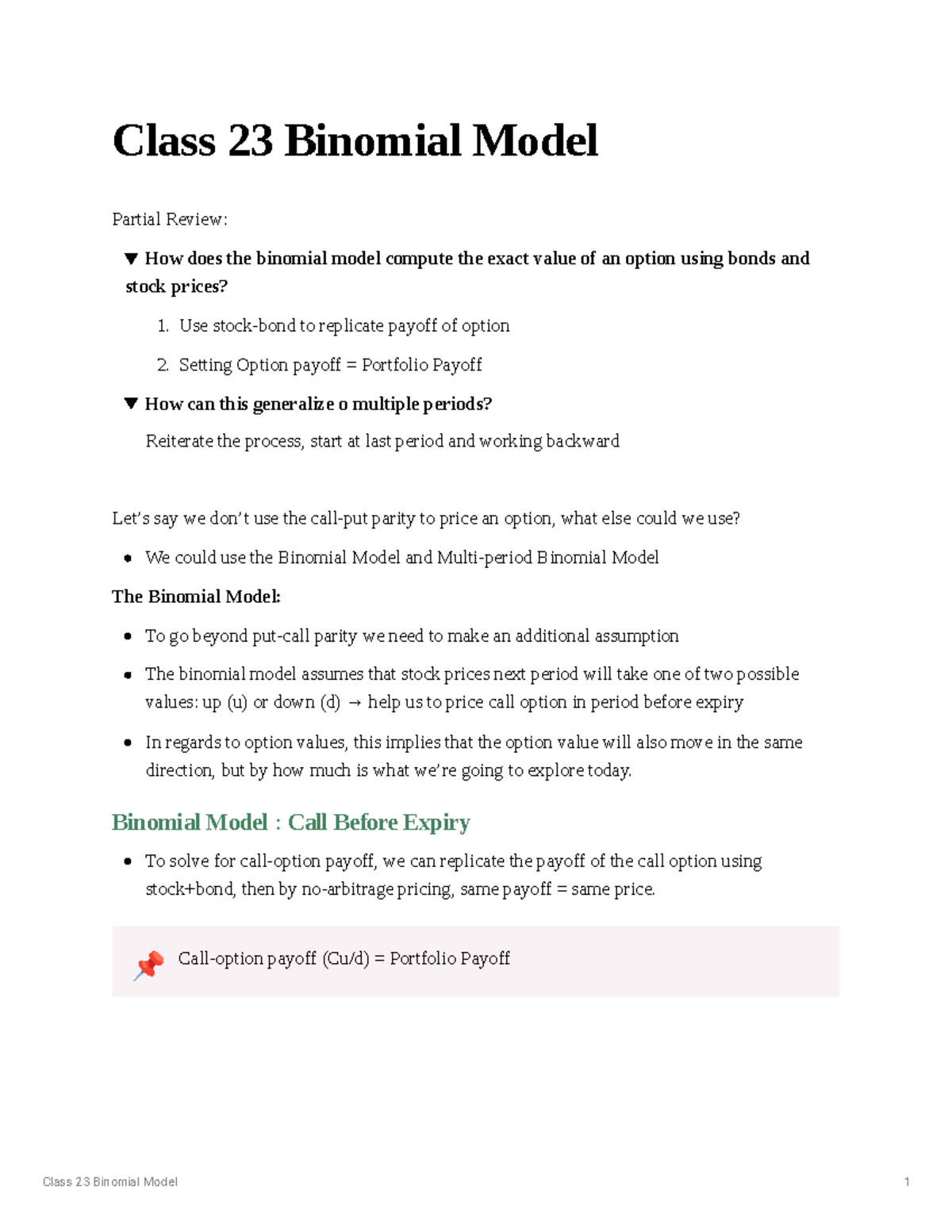 Class 23 Binomial Model - Class 23 Binomial Model Partial Review: How ...