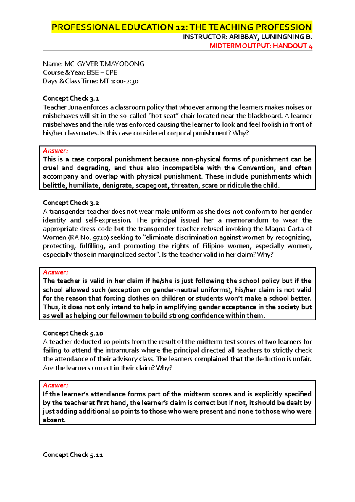 Handout 4 - Outputs - INSTRUCTOR: ARIBBAY, LUNINGNING B. MIDTERM OUTPUT ...