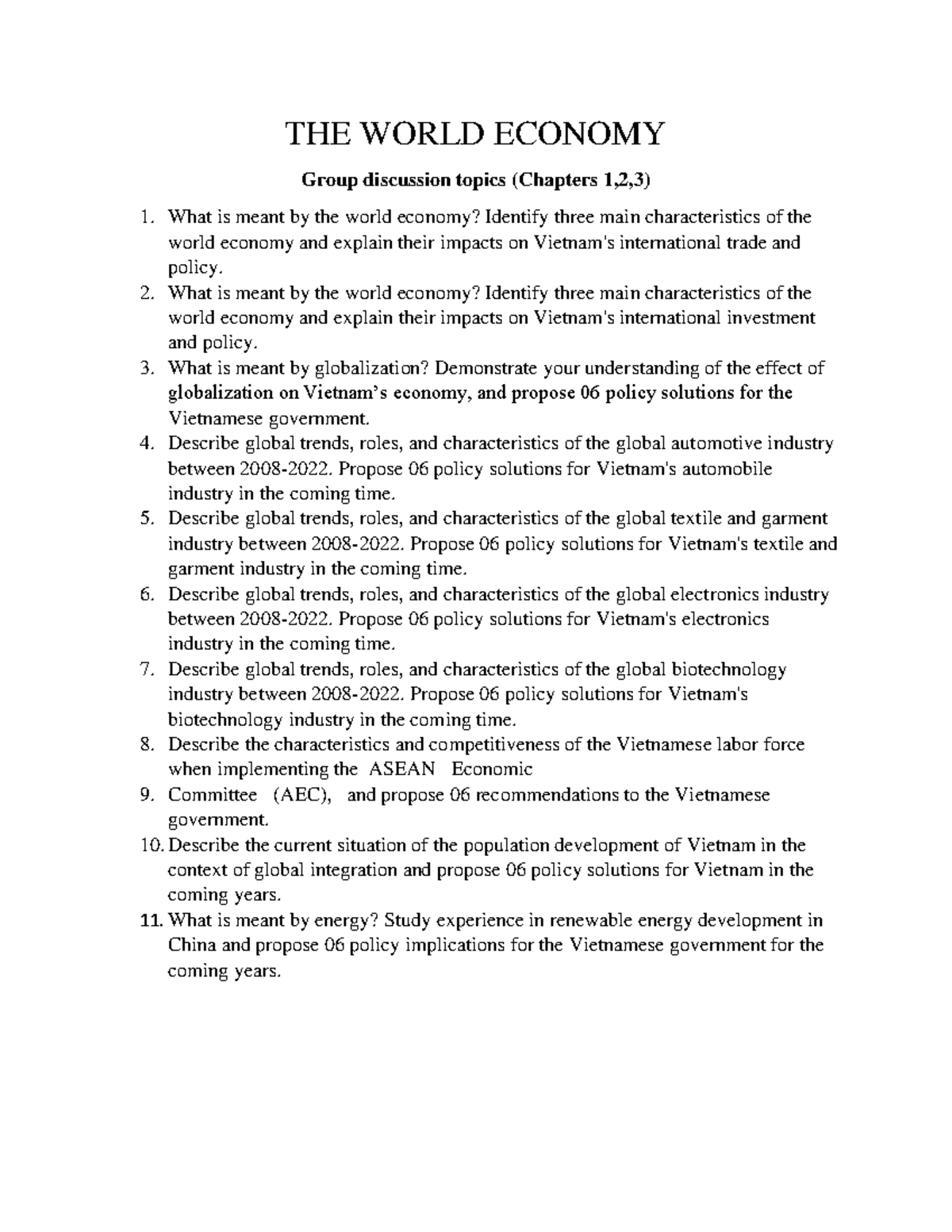 The World Economy Group discussion - THE WORLD ECONOMY Group discussion ...