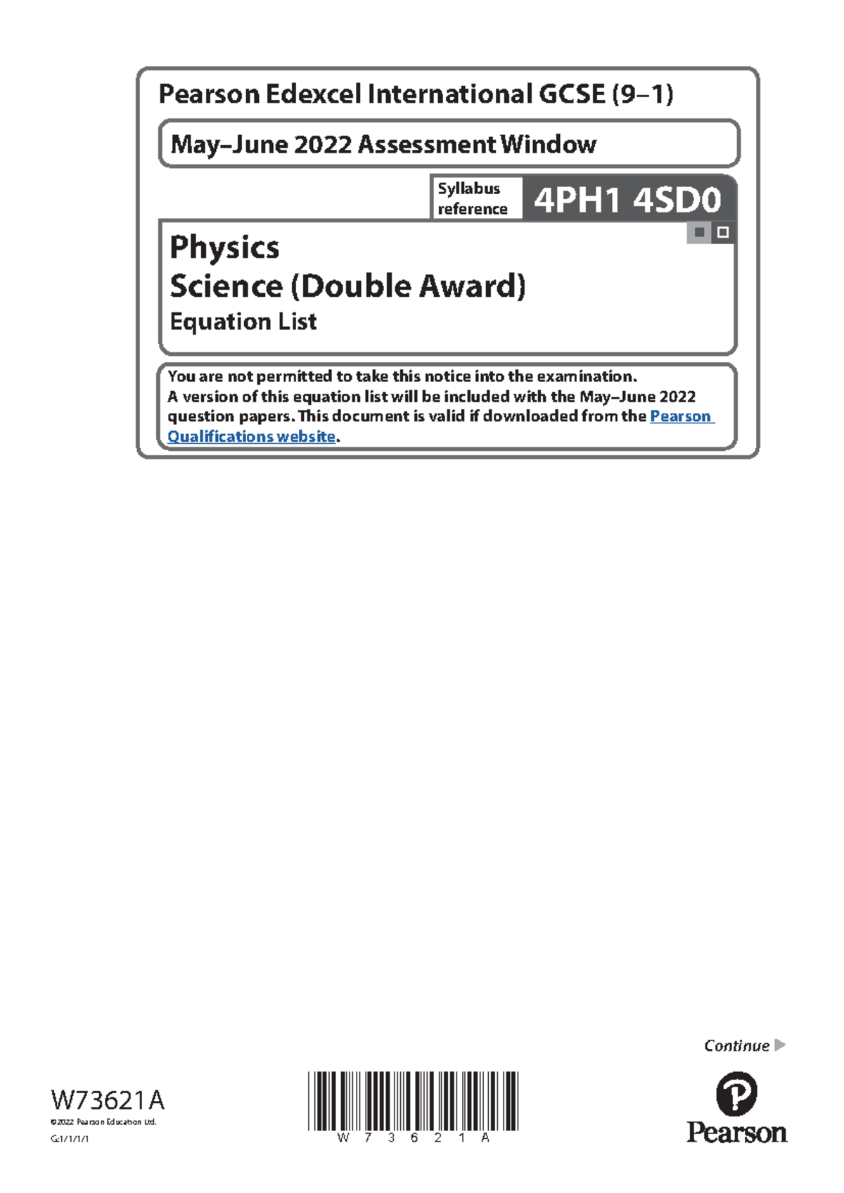 Formula Sheet - Pearson Edexcel International GCSE (9–1) May–June 2022 ...