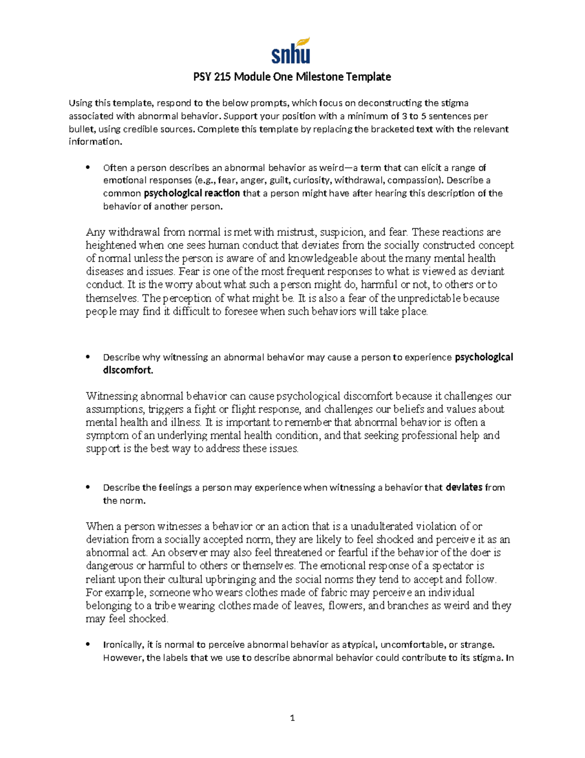 PSY 215 Module One Milestone Template LW - PSY 215 Module One Milestone Template Using this ...