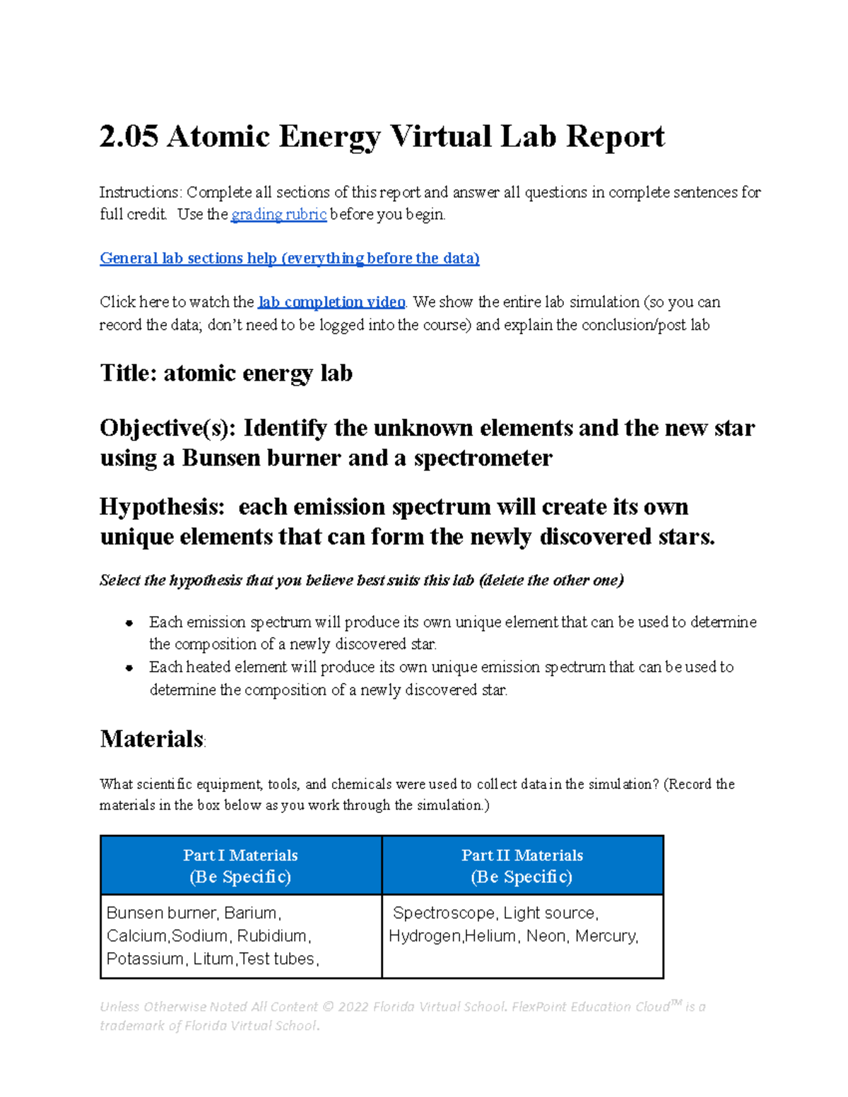 2.05 - Atomic Energy Lab Report-1 - 2 Atomic Energy Virtual Lab Report Instructions: Complete ...