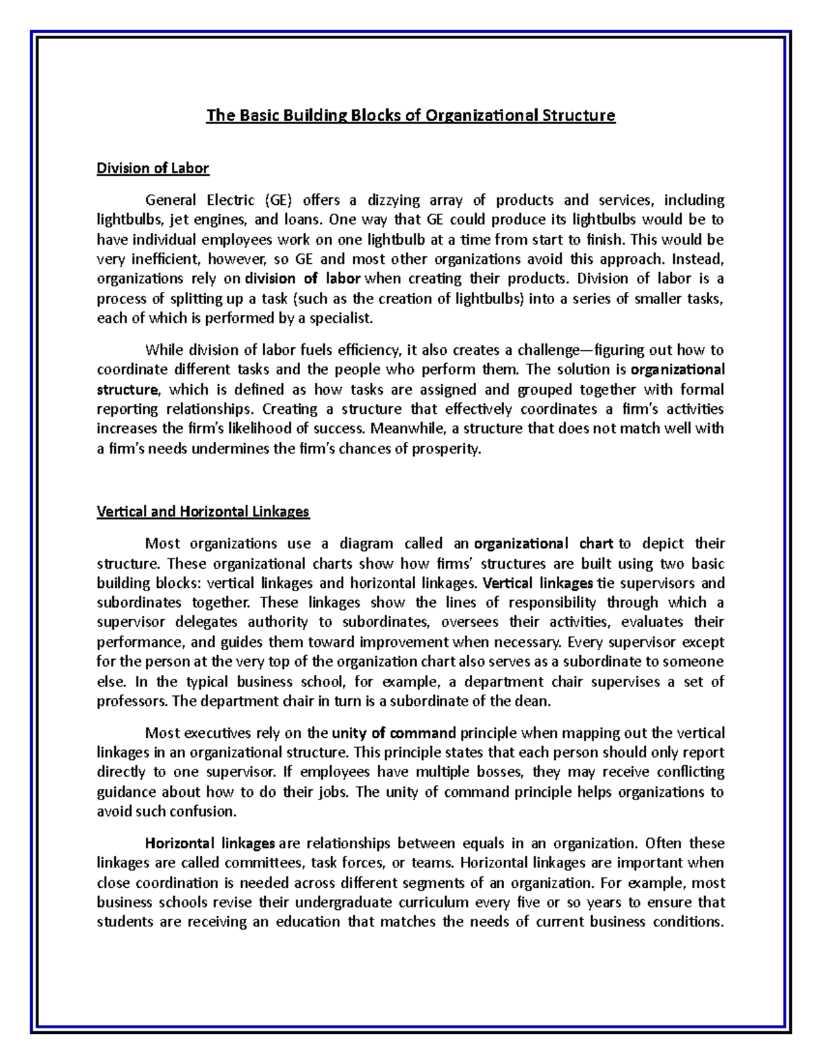 The Basic Building Blocks of Organizational Structure - One way that GE ...