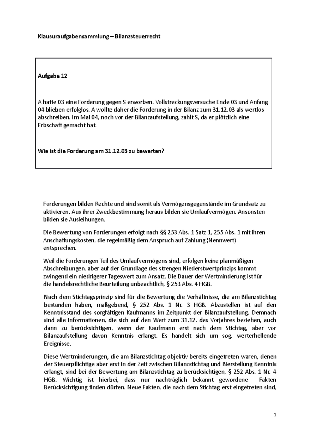 Probeklausur Wintersemester 2015/2016, Fragen und Antworten - Klausuraufgabensammlung – - Studocu