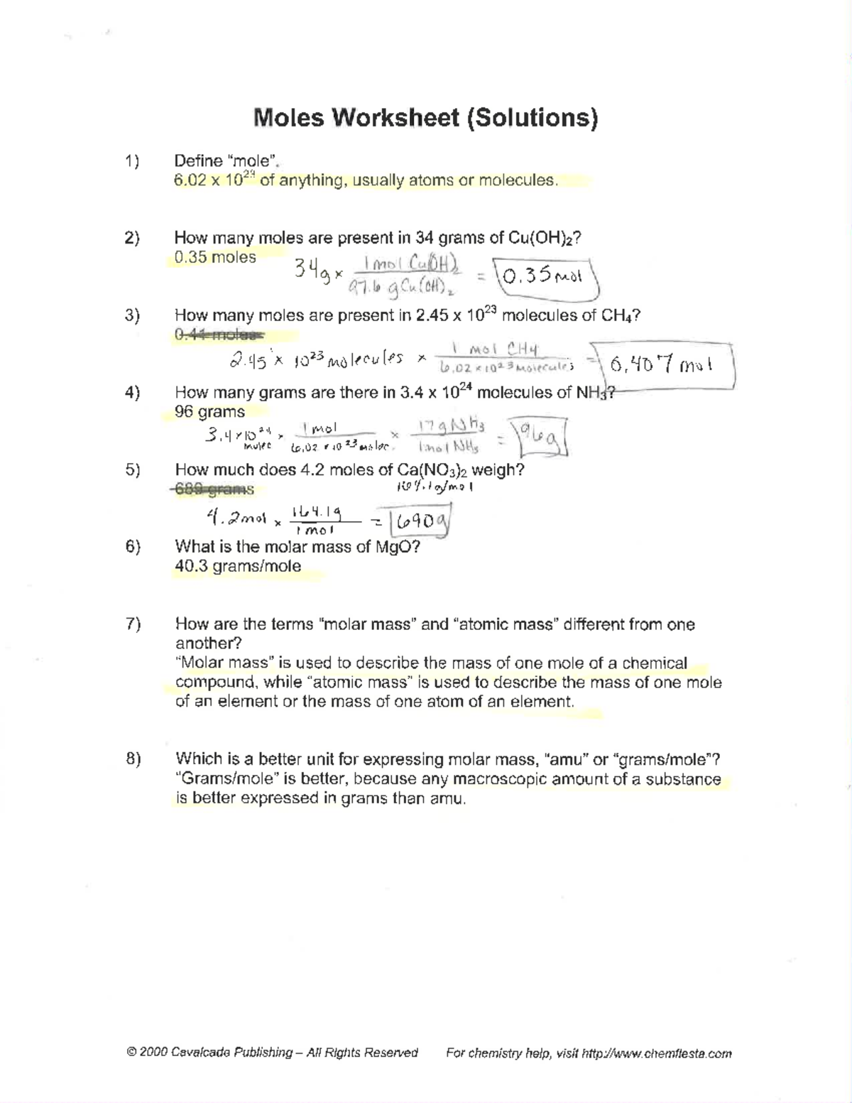 Moles%20Worksheet - mole worksheet hw - CHEM 101 - Studocu