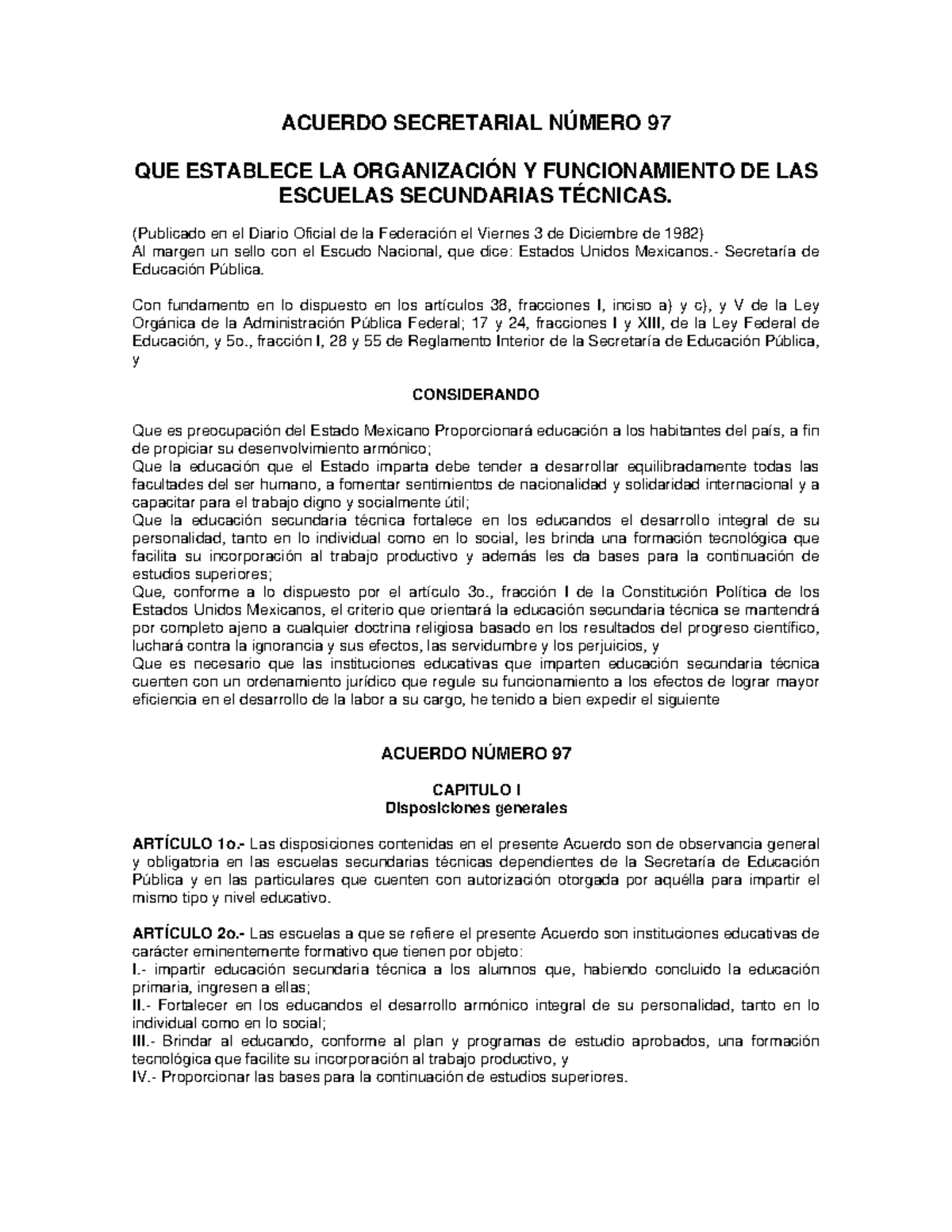 Acuerdo 97 - ACUERDO SECRETARIAL NÚMERO 97 QUE ESTABLECE LA ...