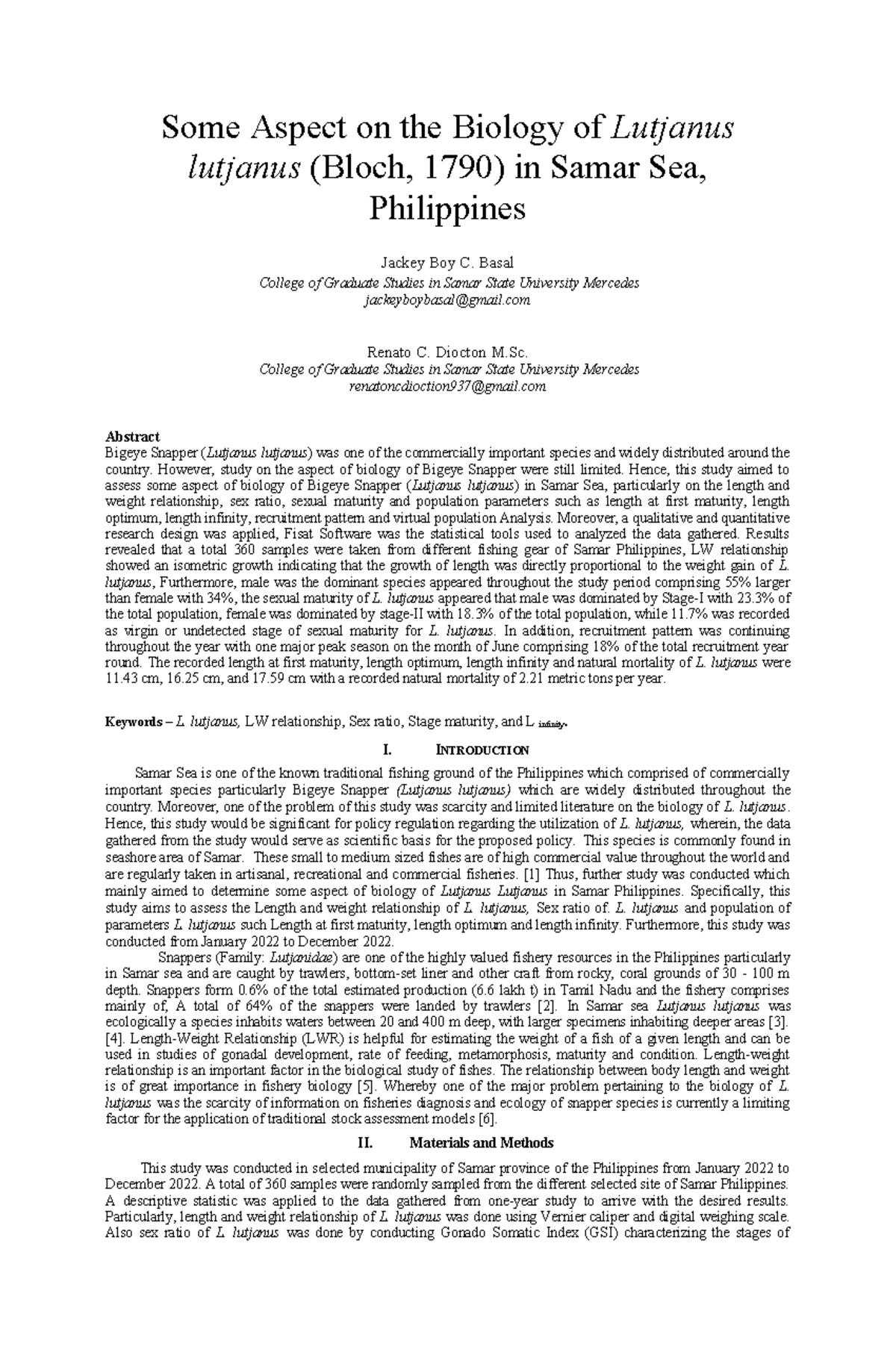 JB Basal SP - Some Aspect on the Biology of Lutjanus lutjanus (Bloch ...