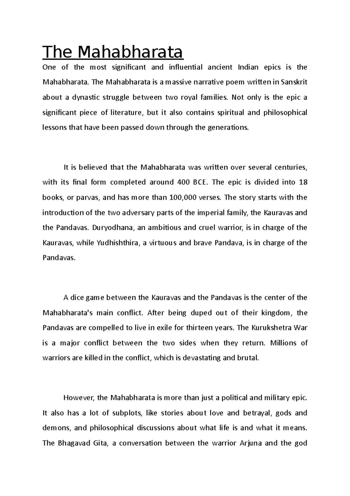 The Mahabharata - The Mahabharata One of the most significant and ...
