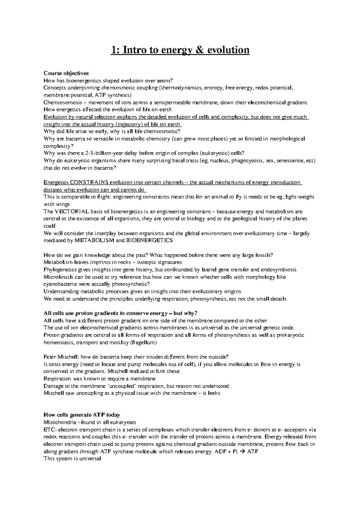 1 intro to energy and evolution - 1: Intro to energy & evolution Course ...