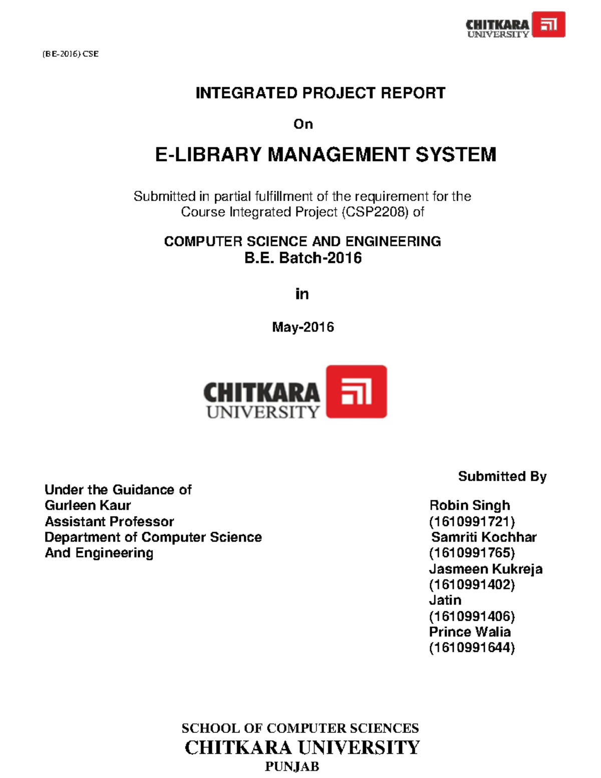 Chitkara-university-ip-project-report-on-elibrary compress - (BE- 2016 ...