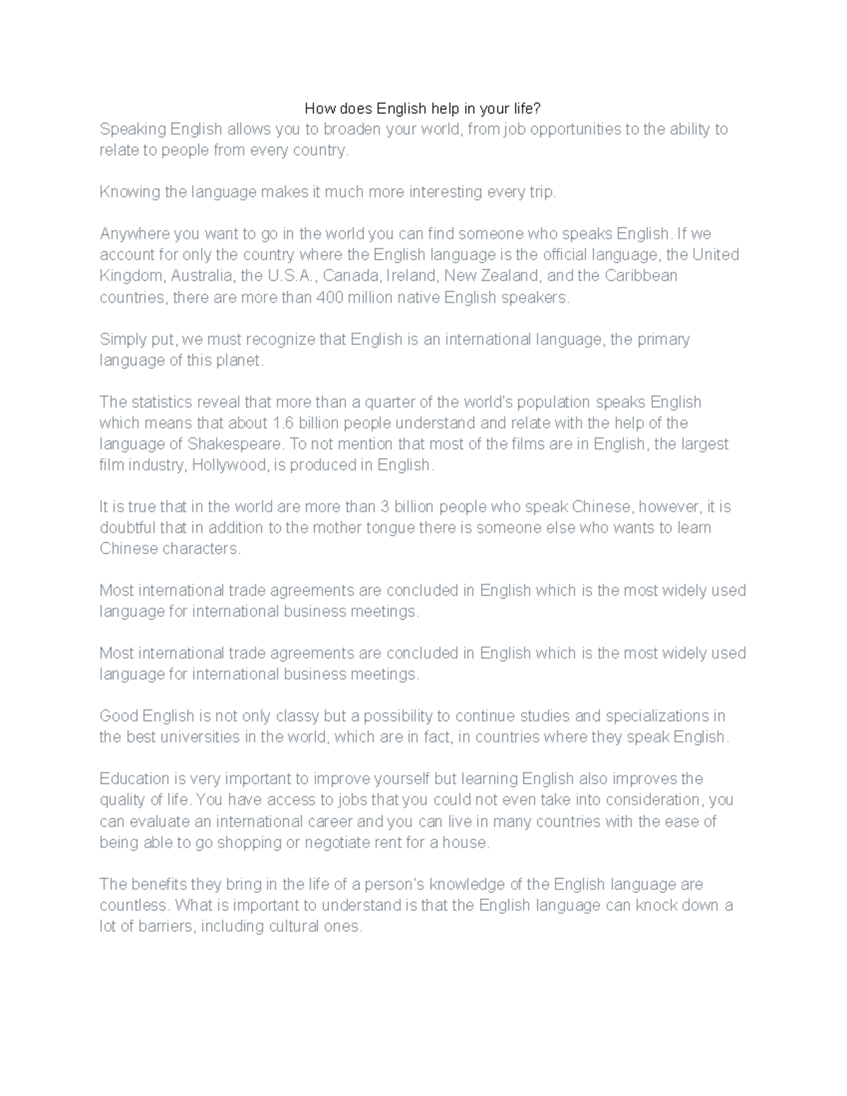 Eng 101 -notes -2 - how does English help in your life? - How does ...