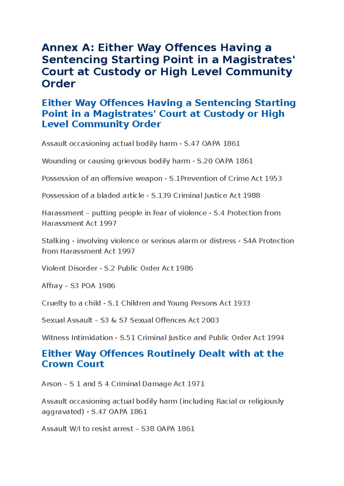 Annex A - practice - Annex A: Either Way Offences Having a Sentencing ...