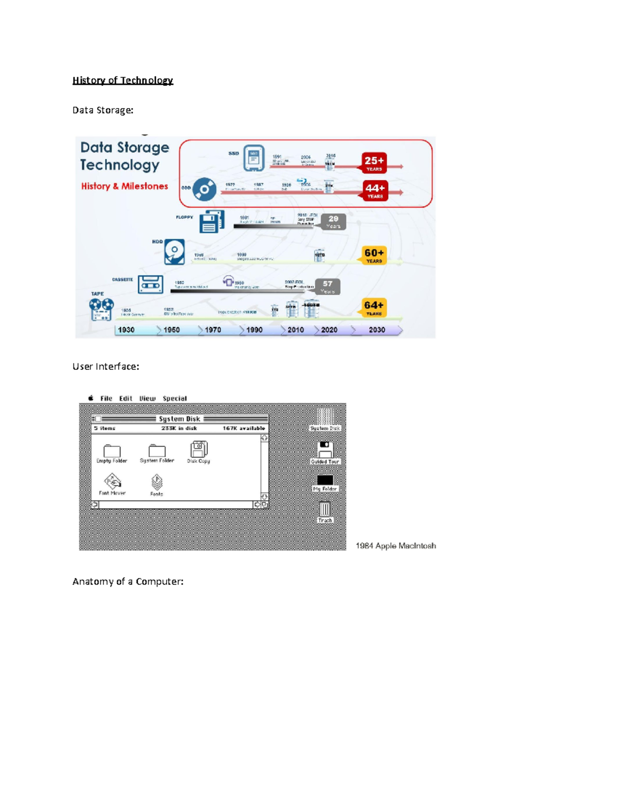 BUSN111 textbook notes - History of Technology Data Storage: User ...