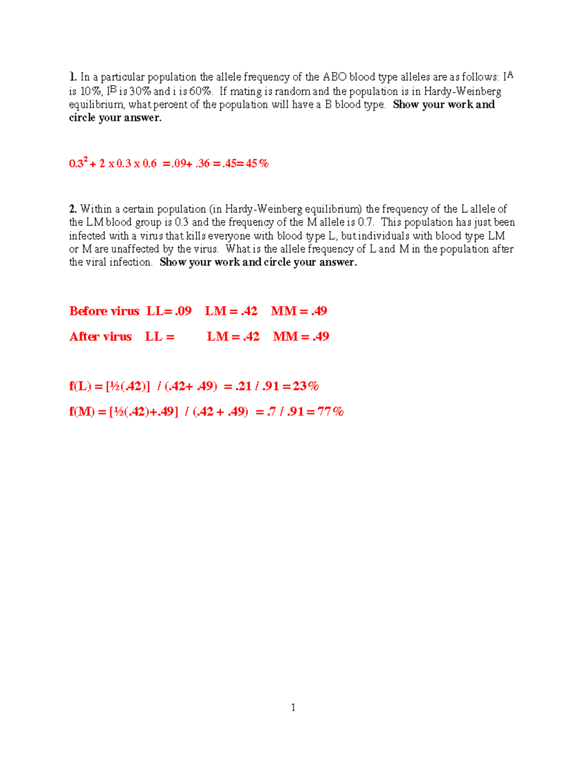 Final+Exam+Sample+Questions-key - 1. In a particular population the allele frequency of the ABO ...