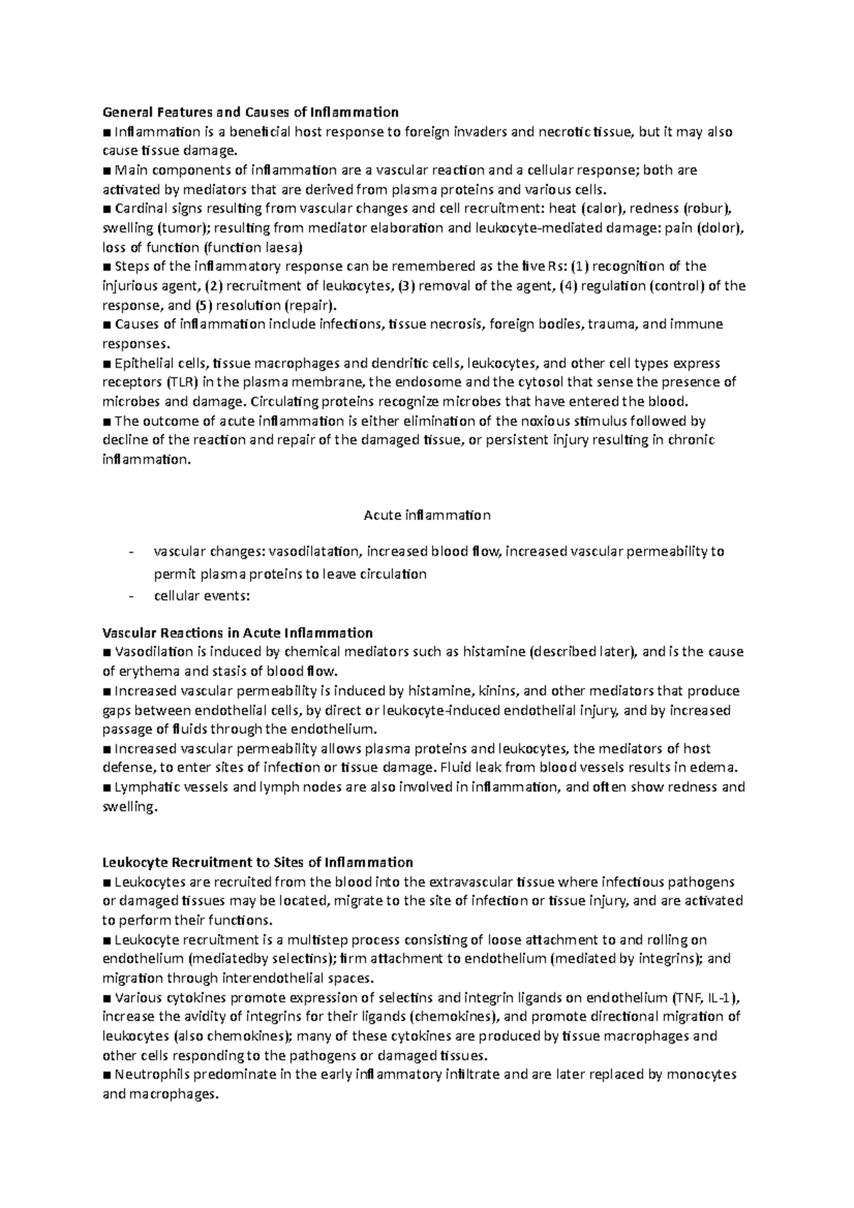 Patho - Summary acute and chronic inflammation - General Features and ...