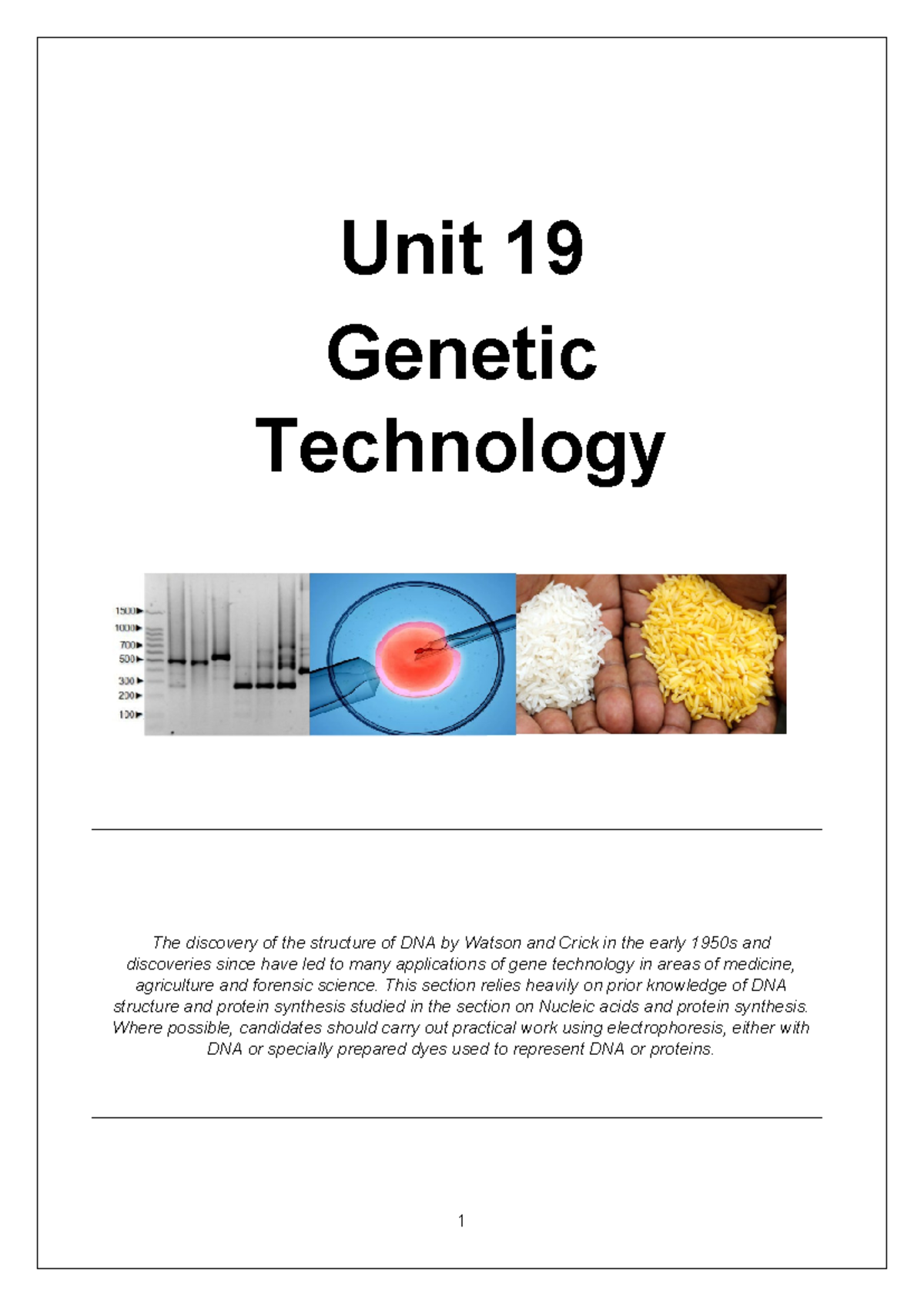 19. Genetic Technology Booklet 2022 - Unit 19 Genetic Technology The ...