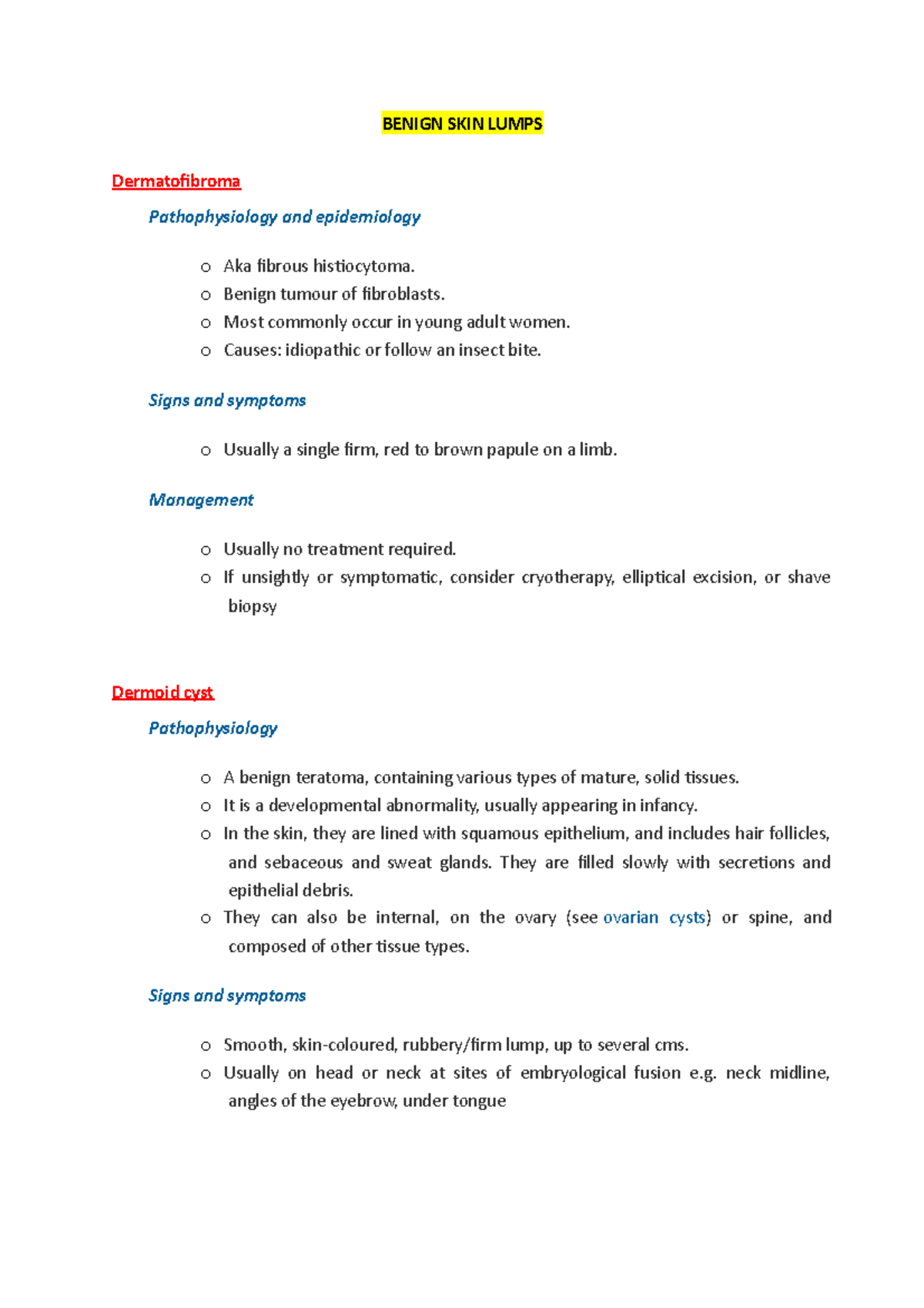 Benign skin lumps - Lecture notes 1 - BENIGN SKIN LUMPS Dermatofibroma ...