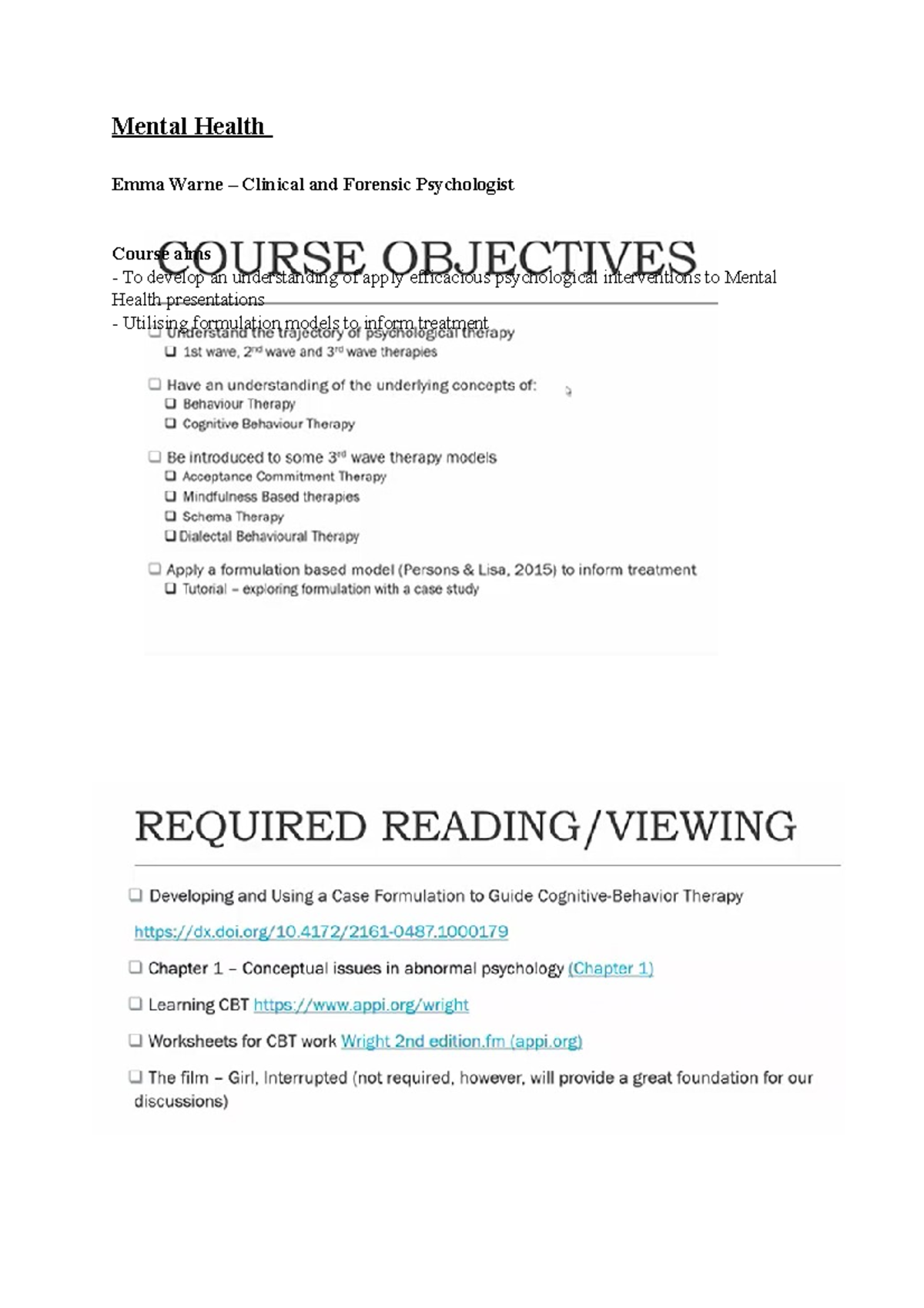 Revision Questions Mental Health - Mental Health Emma Warne – Clinical ...