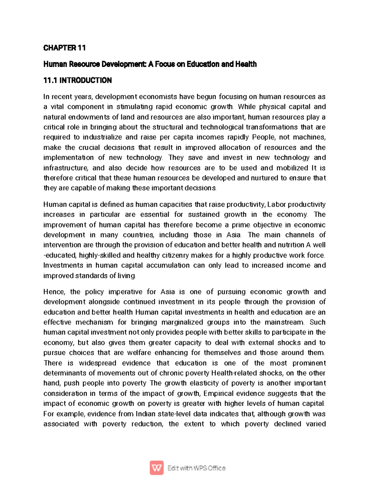 Chapter 11 Human Resource Development - A Focus on Education and Health ...