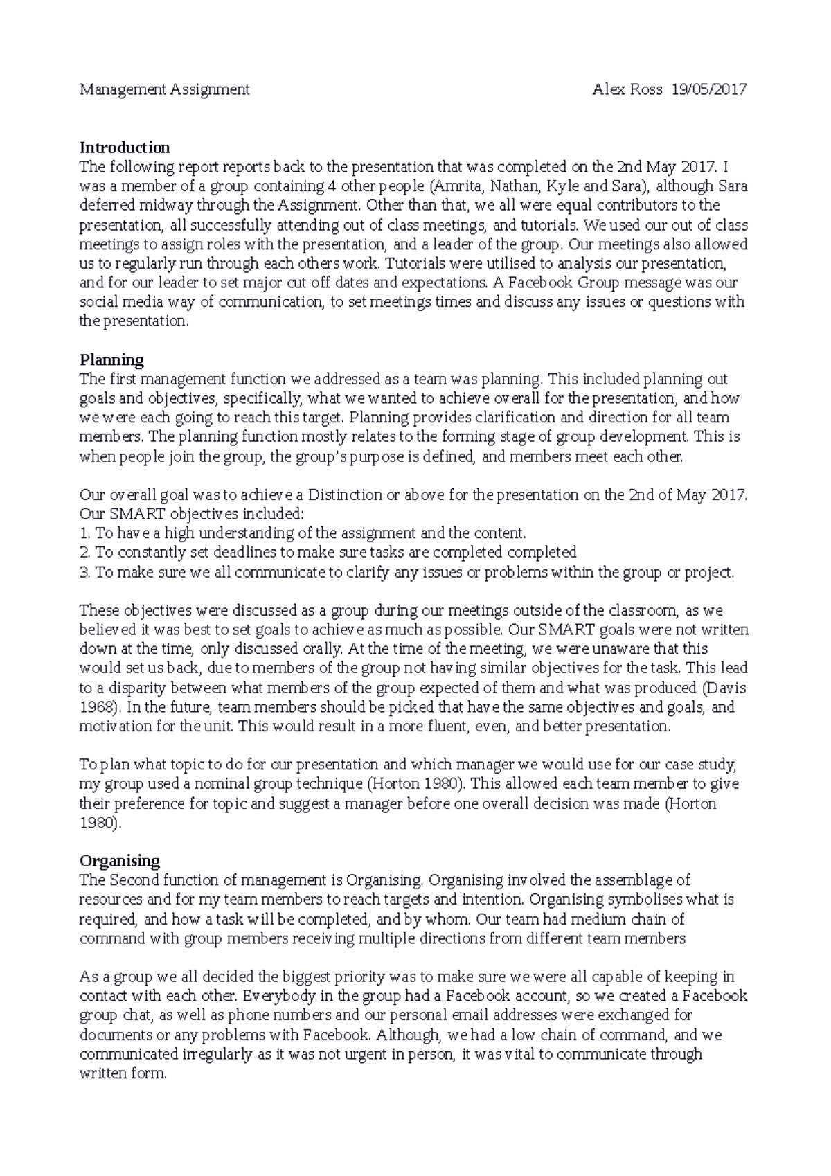 Management assighment 2 - Management Assignment Alex Ross 19/05 ...