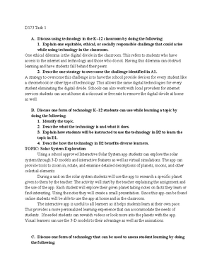 D173 Task 2 - Educational Technology for Teaching and Learning - D173 ...