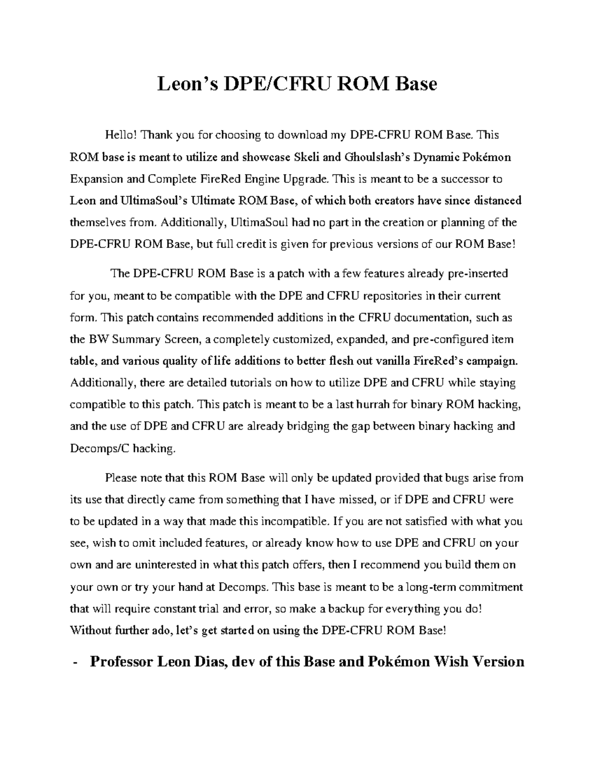 Instructions - Leon’s DPE/CFRU ROM Base Hello! Thank you for choosing ...