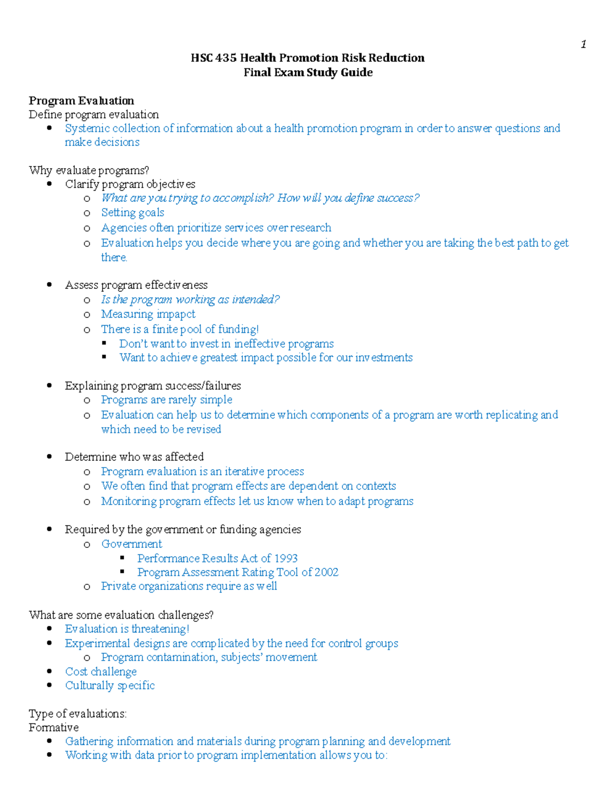 HSC 435 Final Study guide (12-6-15) - HSC 435 Health Promotion Risk ...