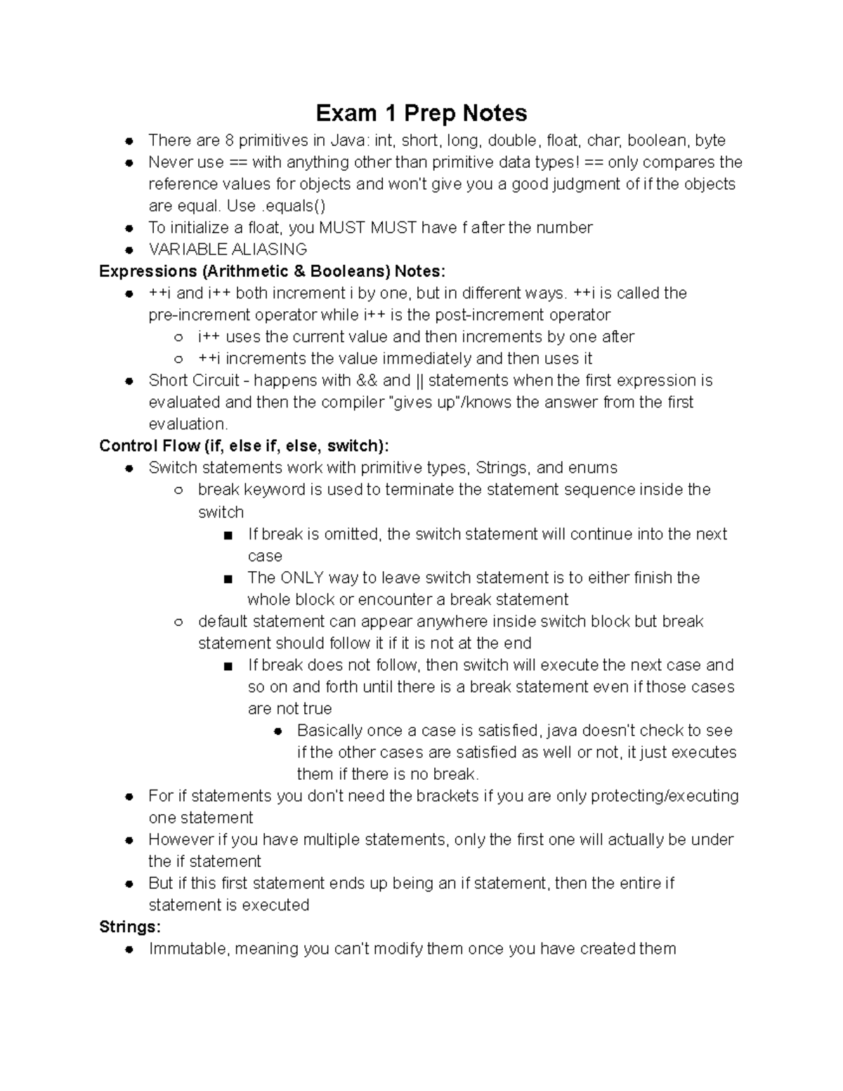 Exam 1 Prep Notes - Summarization of important topics to know for Exam ...