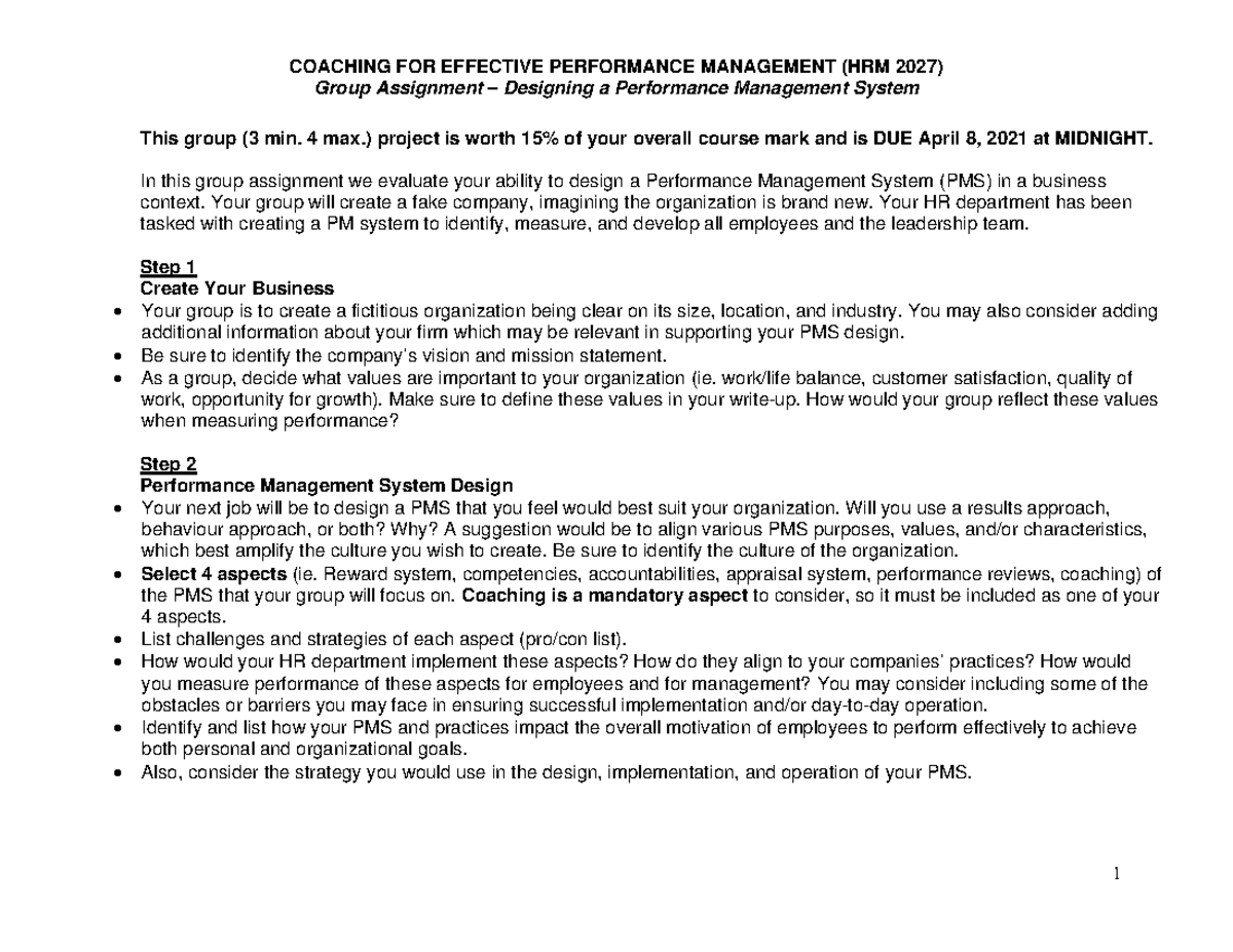 Group Assignment- Designing a PMS Winter 2021 - Group Assignment ...