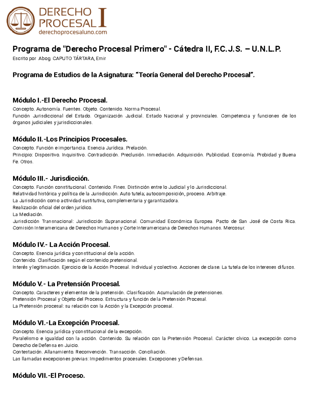 Programa de estudios Teoria General del Derecho Procesal - Programa de ...
