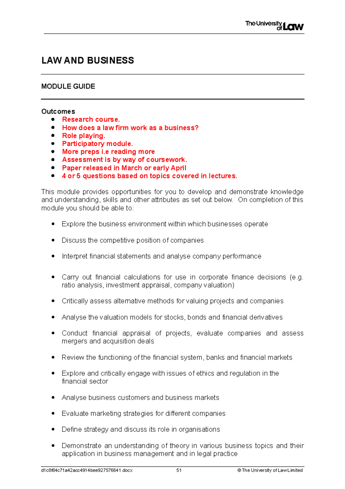 2122 lbus ce01 module guide - LAW AND BUSINESS MODULE GUIDE Outcomes ...