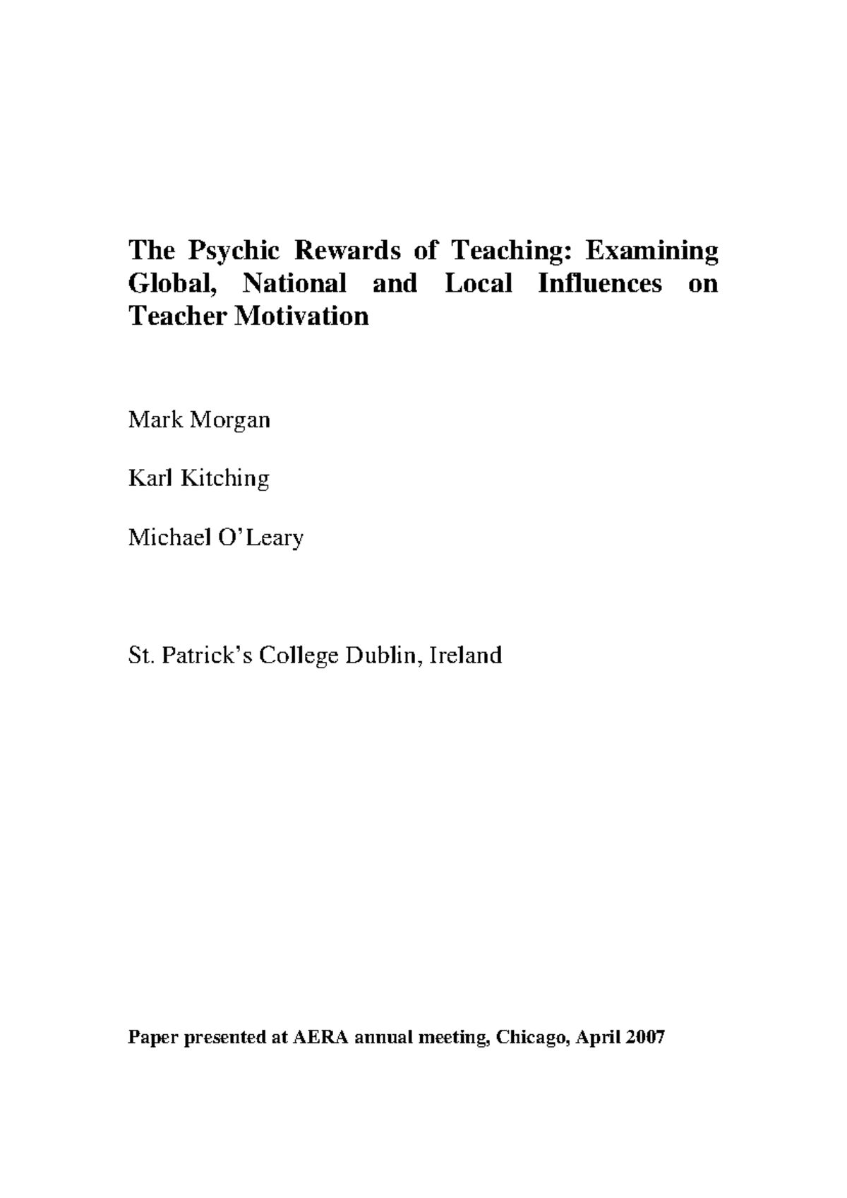 Psychic reward - research article - The Psychic Rewards of Teaching ...