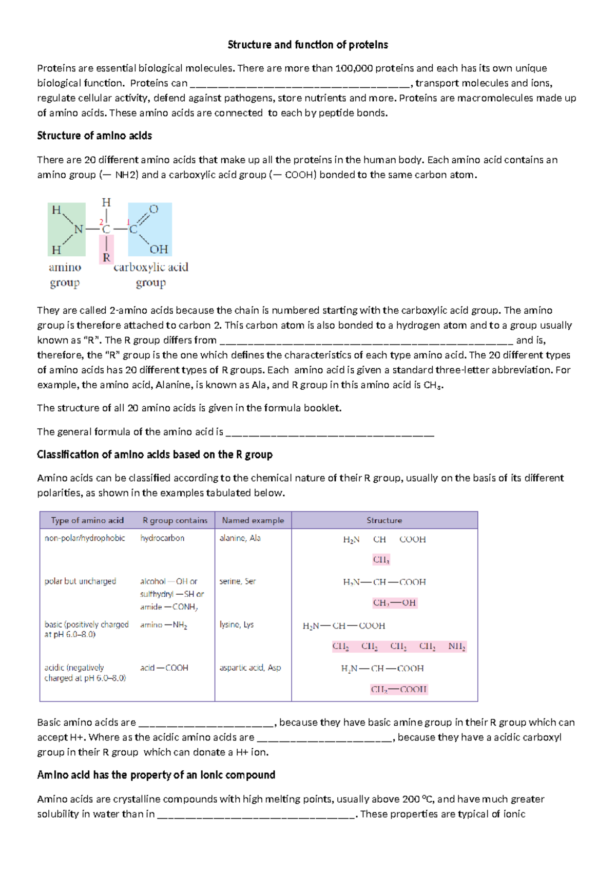 Structure and function of proteins - Structure and function of proteins ...