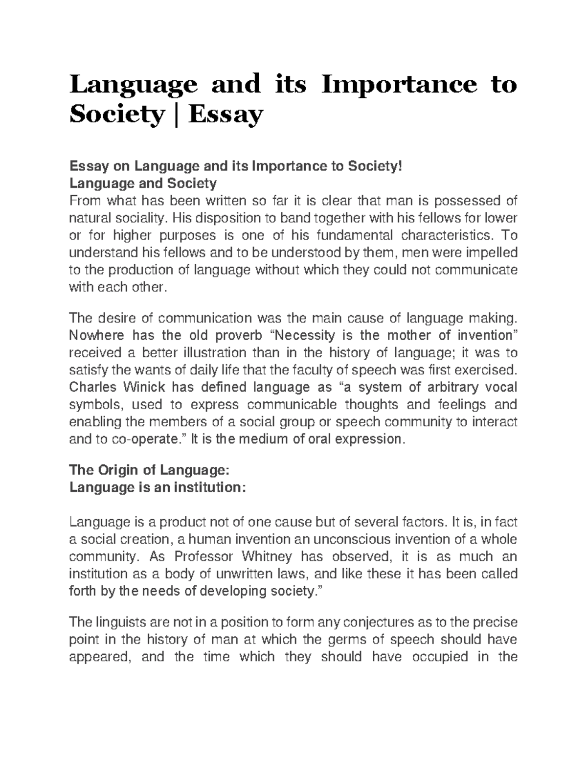 Language and its Importance to Society - His disposition to band ...