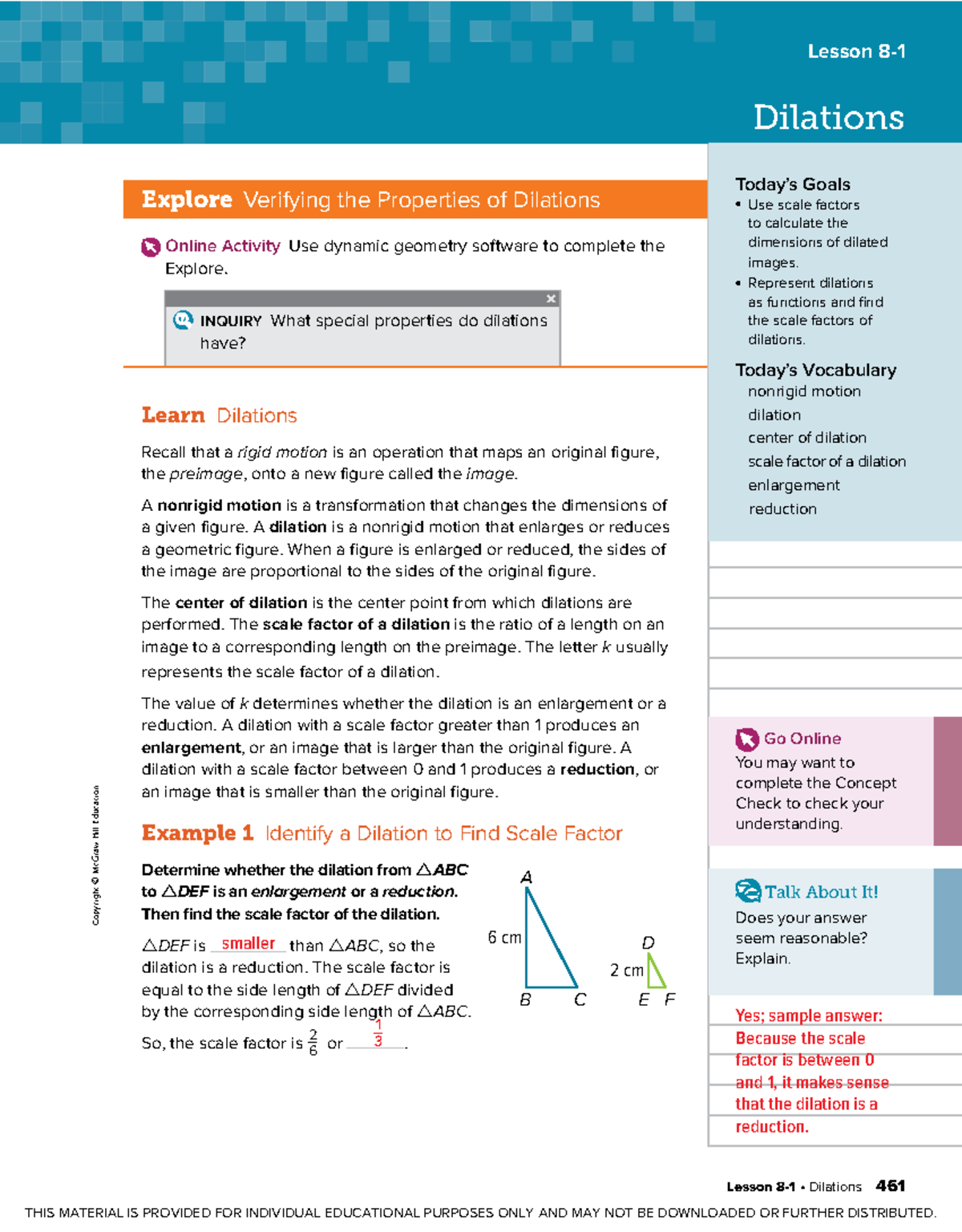 8.1 math in standard - Copyright © McGraw-Hill Education Dilations ...