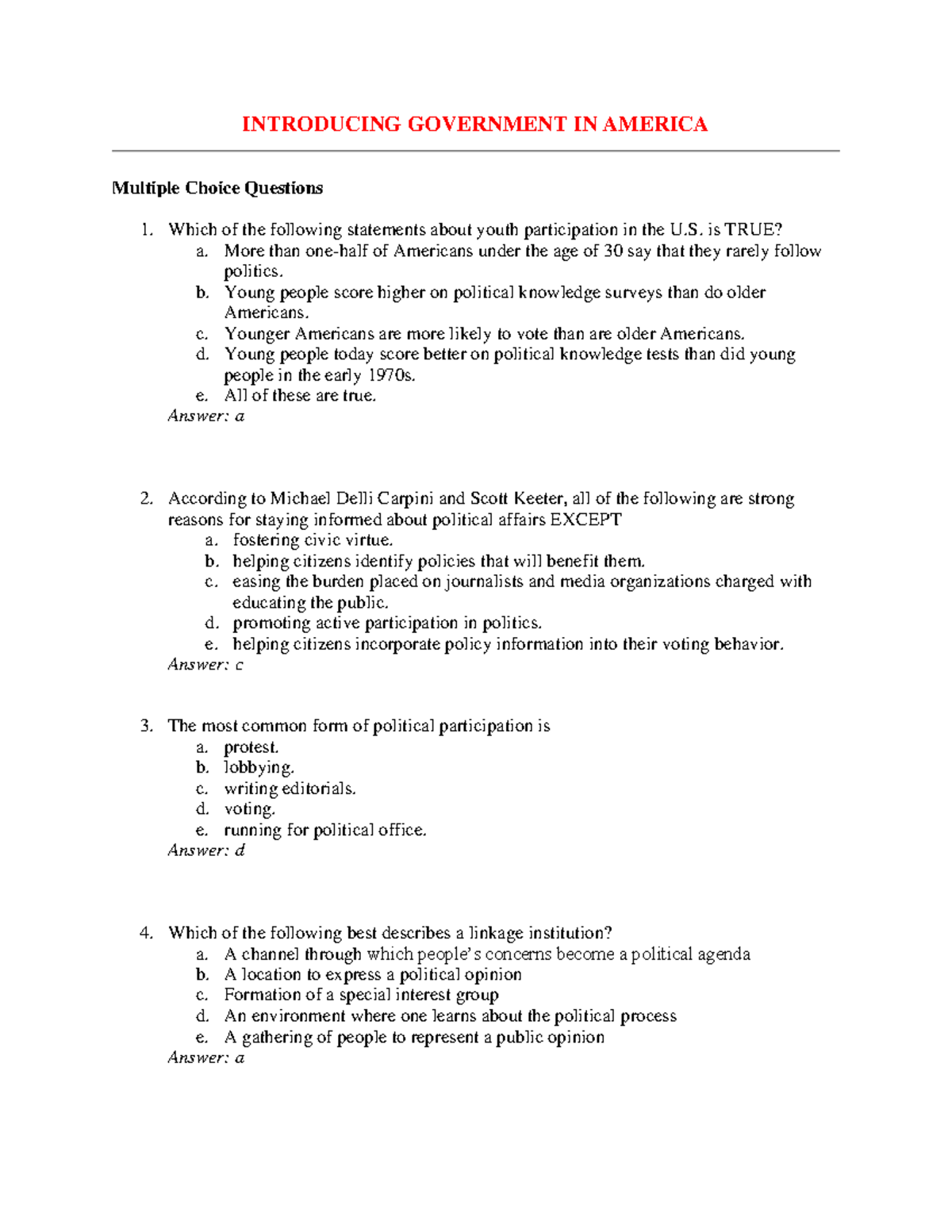 Government in America - INTRODUCING GOVERNMENT IN AMERICA Multiple ...