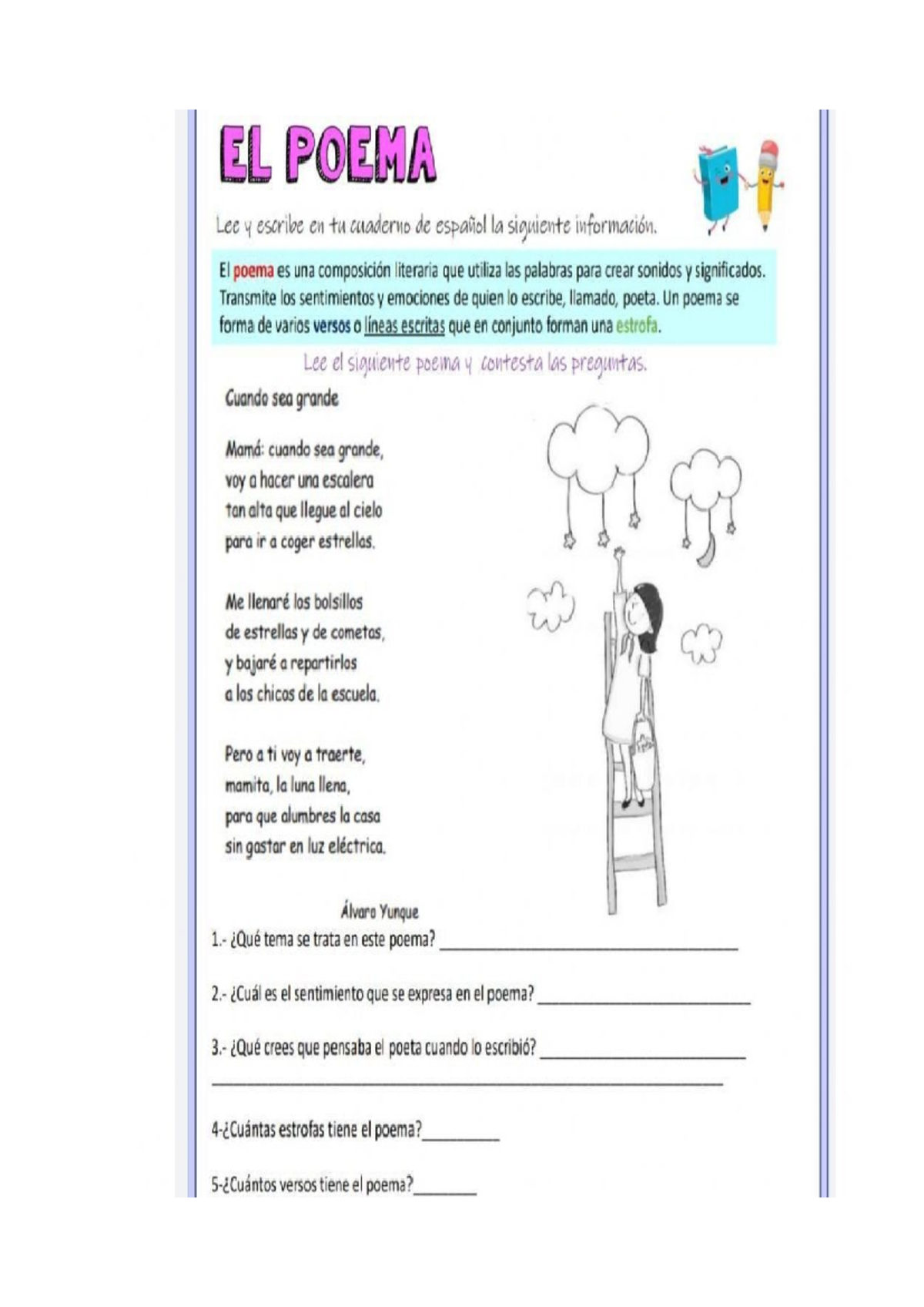 Plan lector - mjkm - EL POEMA Lee 4 escribe en tu cuaderno de espanol ...