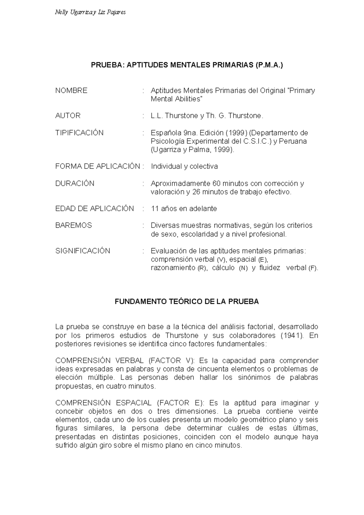 Prueba PMA CON Protocolo - PRUEBA: APTITUDES MENTALES PRIMARIAS (P.M ...