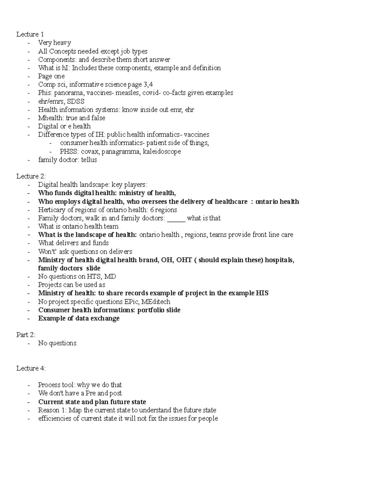 Health Infromatics - Midterm outline - Lecture 1 - Very heavy - All ...