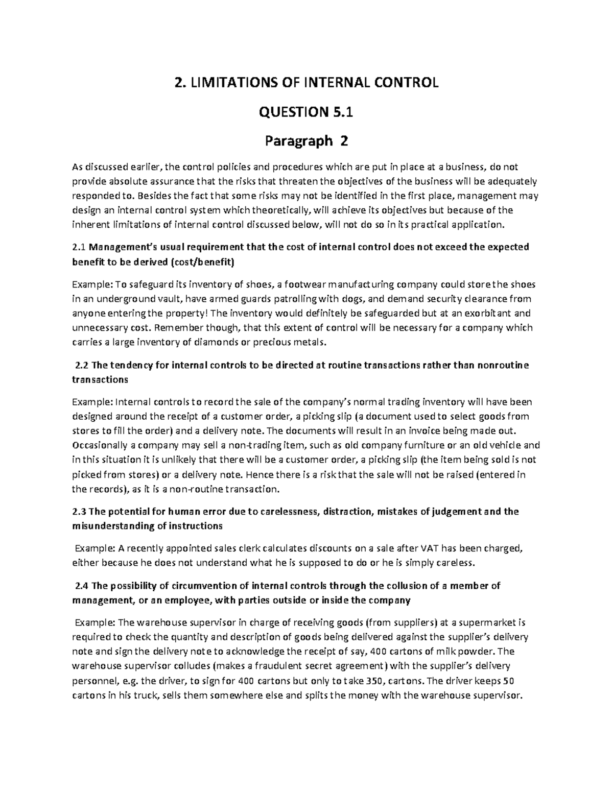 Auditing 2.2 - limitations of internal controls - 2. LIMITATIONS OF ...