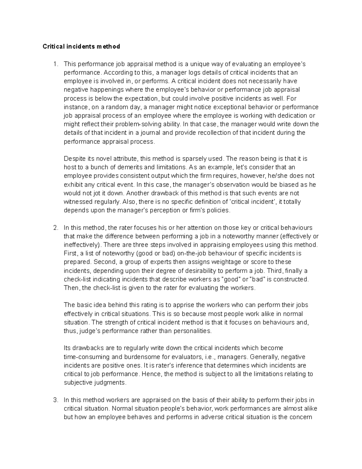 PMS report - Performance management system - Critical incidents method ...