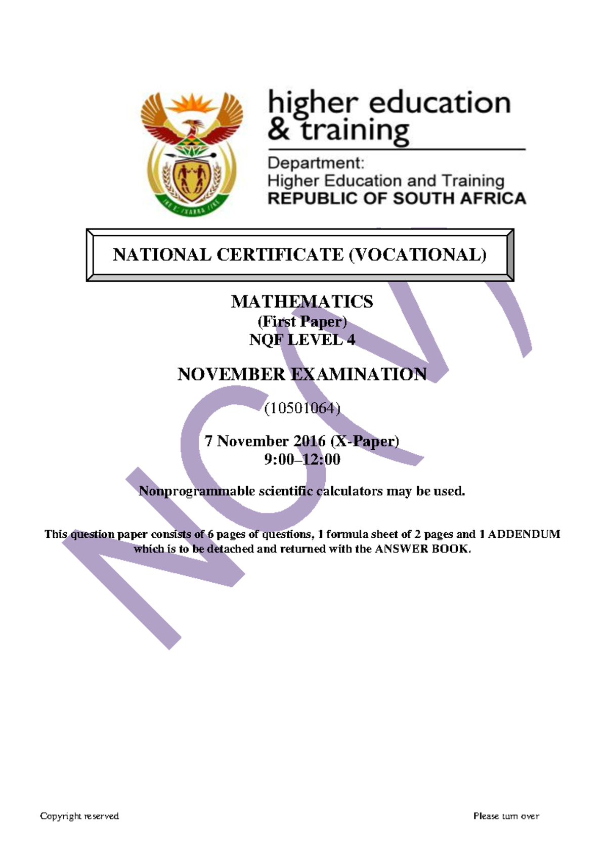 Math Nov 2016 P1 QP - NCV 4 Mathematics examination Paper 1 2016 ...