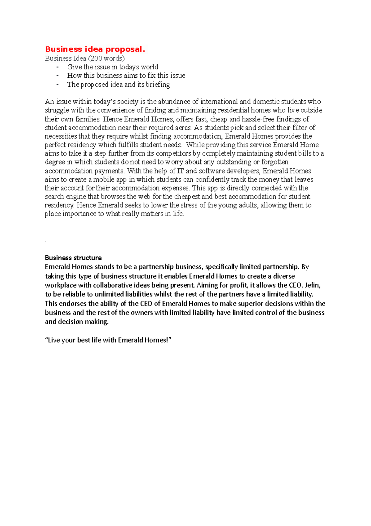 Business idea proposal, for accounting - Business idea proposal ...