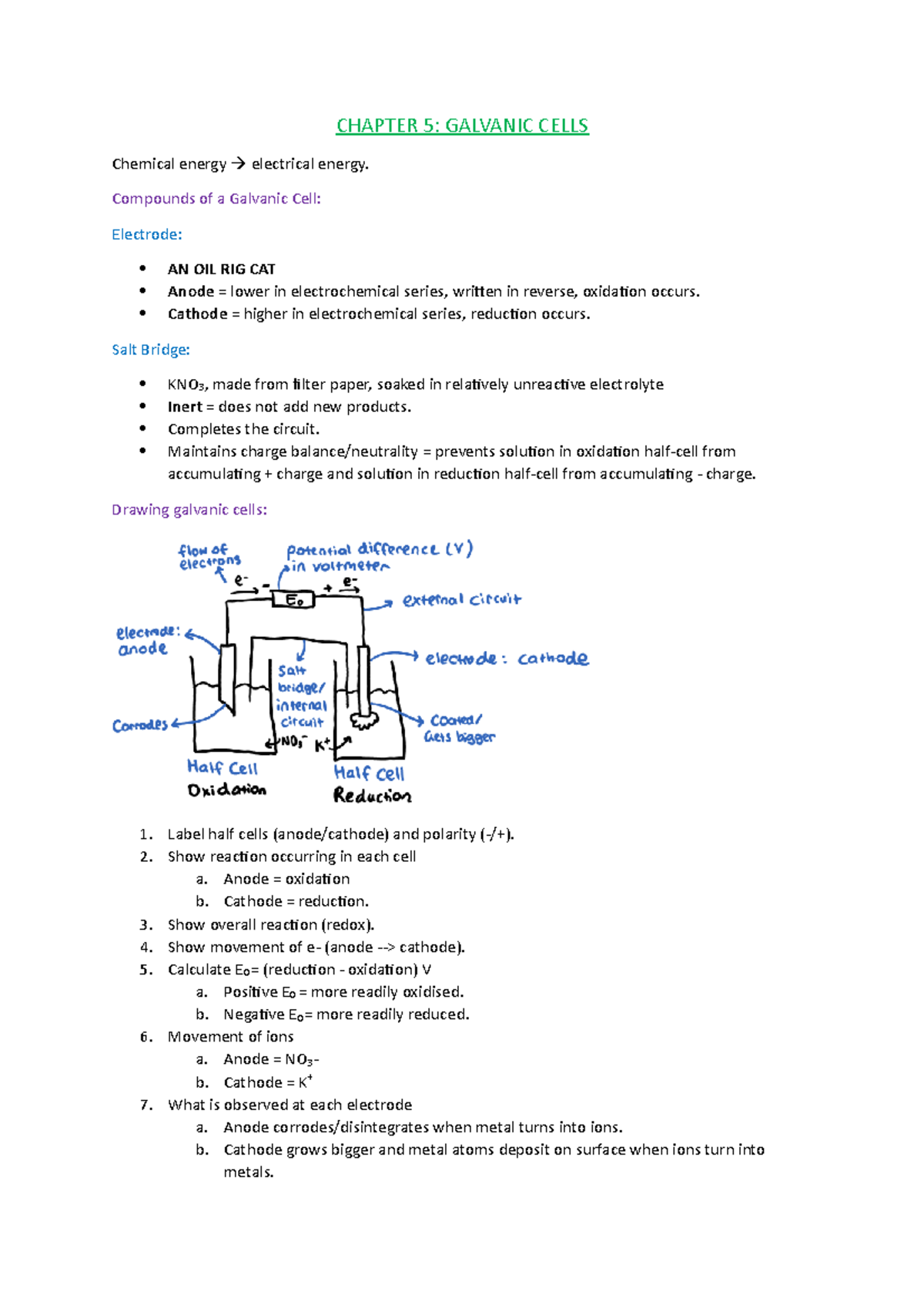 Galvanic Cells - CHAPTER 5: GALVANIC CELLS Chemical energy electrical ...