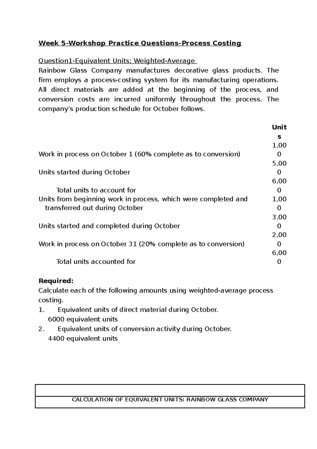 Week 5-Workshop Practice Questions Process costing - Week 5-Workshop ...