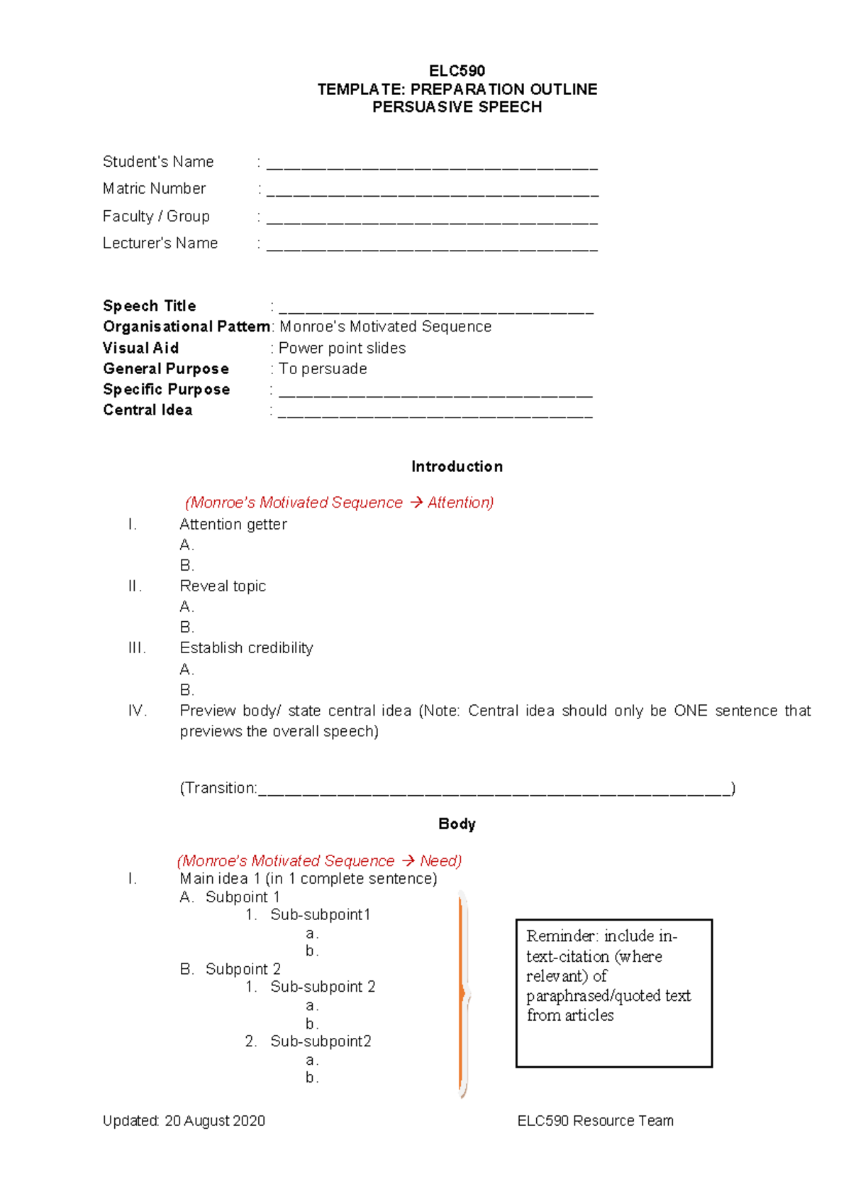 ELC590 PS Outline Template (2008 20) - ELC TEMPLATE: PREPARATION ...