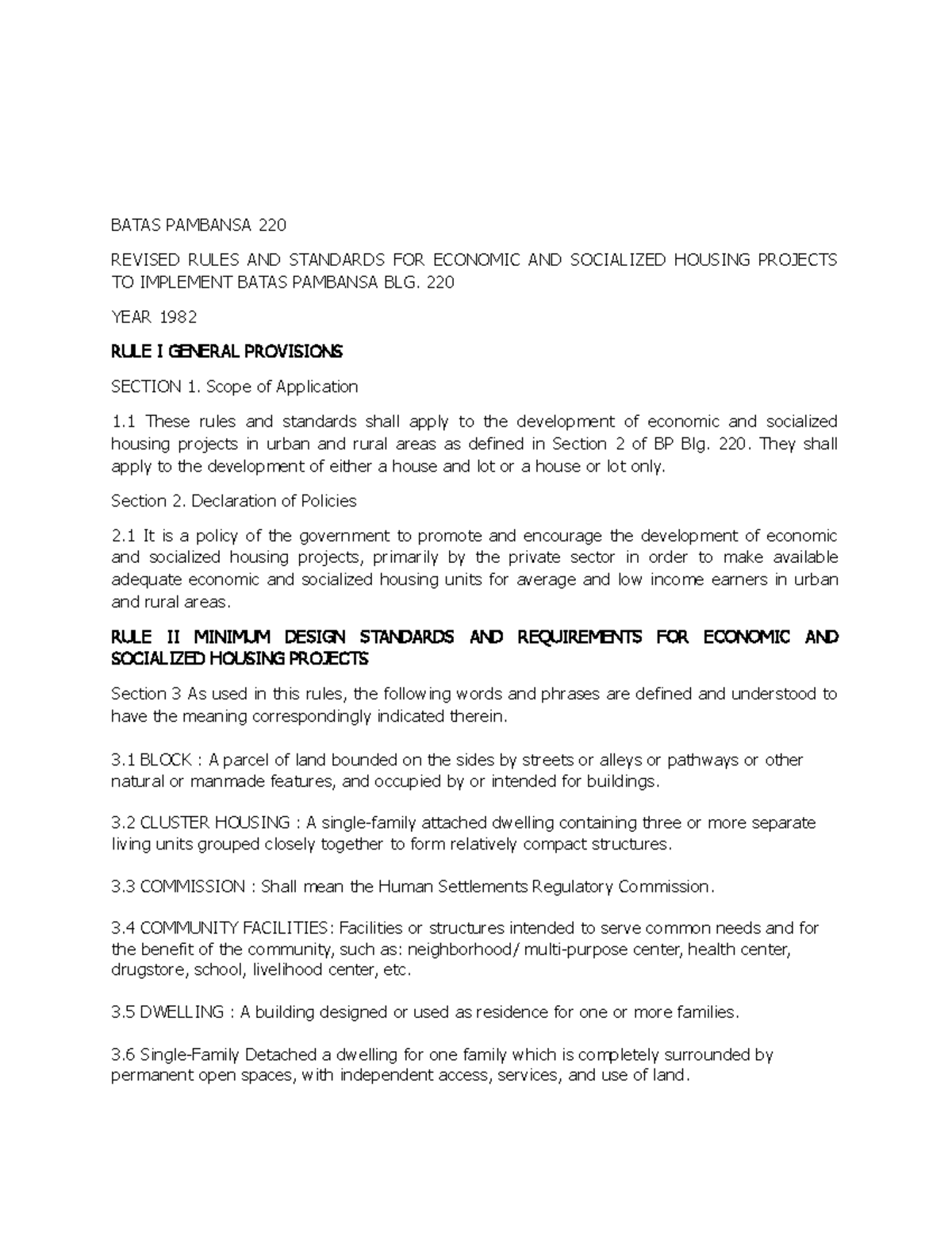 REM1M1 - Assignment-BP 220 - BATAS PAMBANSA 220 REVISED RULES AND ...