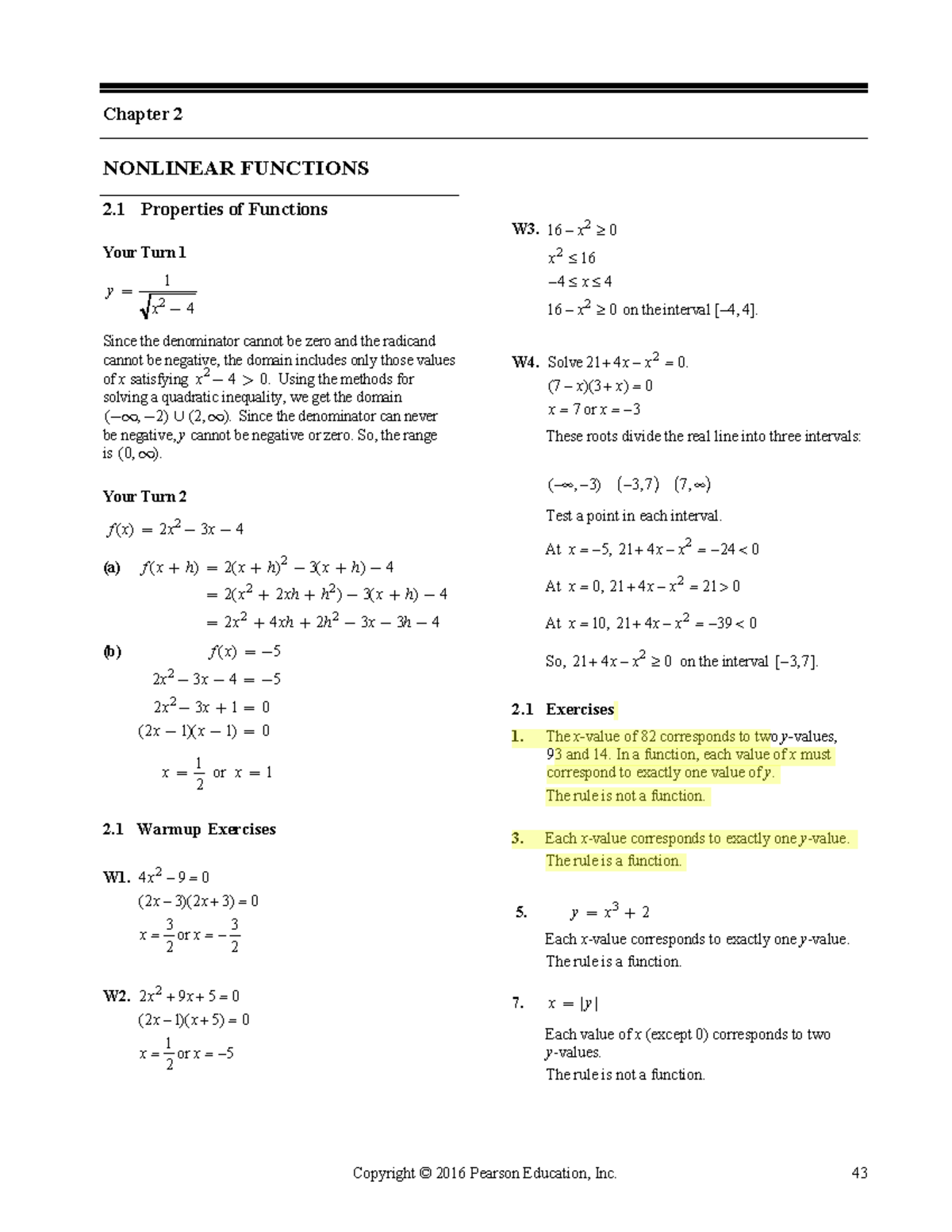 Ch 2 - sols - Chapter 2 NONLINEAR FUNCTIONS 2 Properties of Functions ...