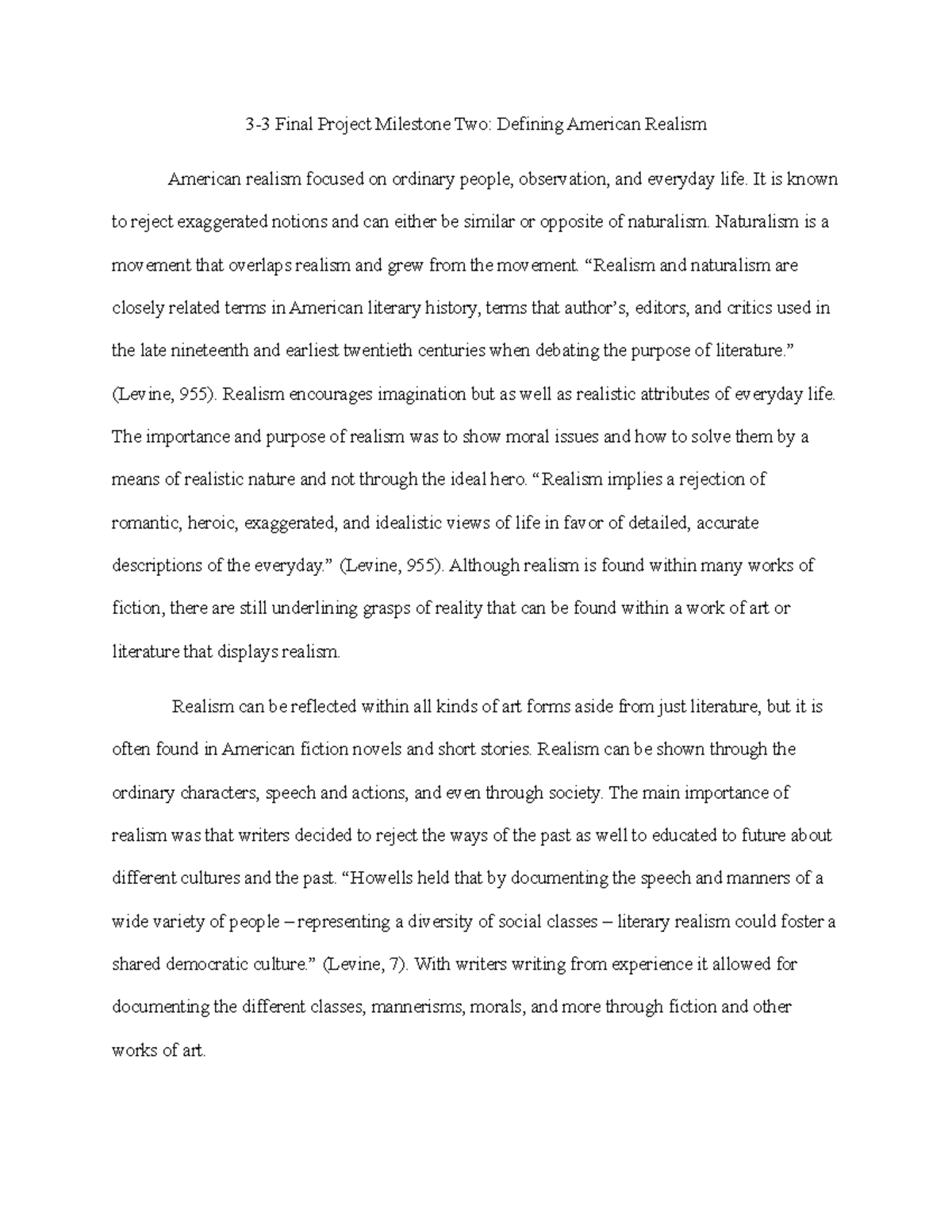 3-3 Final Project Milestone Two Defining American Realism - Final ...