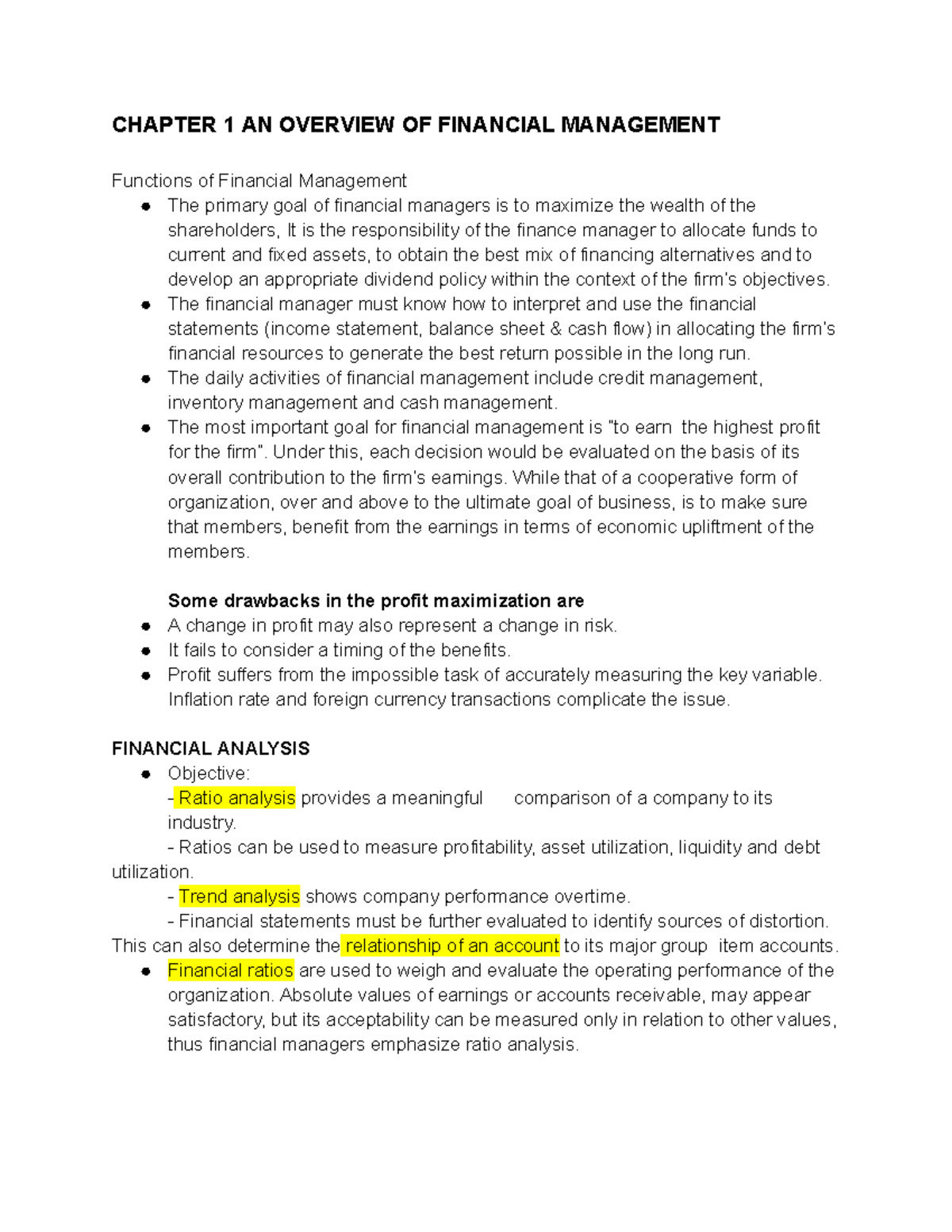 FM Reviewer - Notes of financial management - CHAPTER 1 AN OVERVIEW OF ...